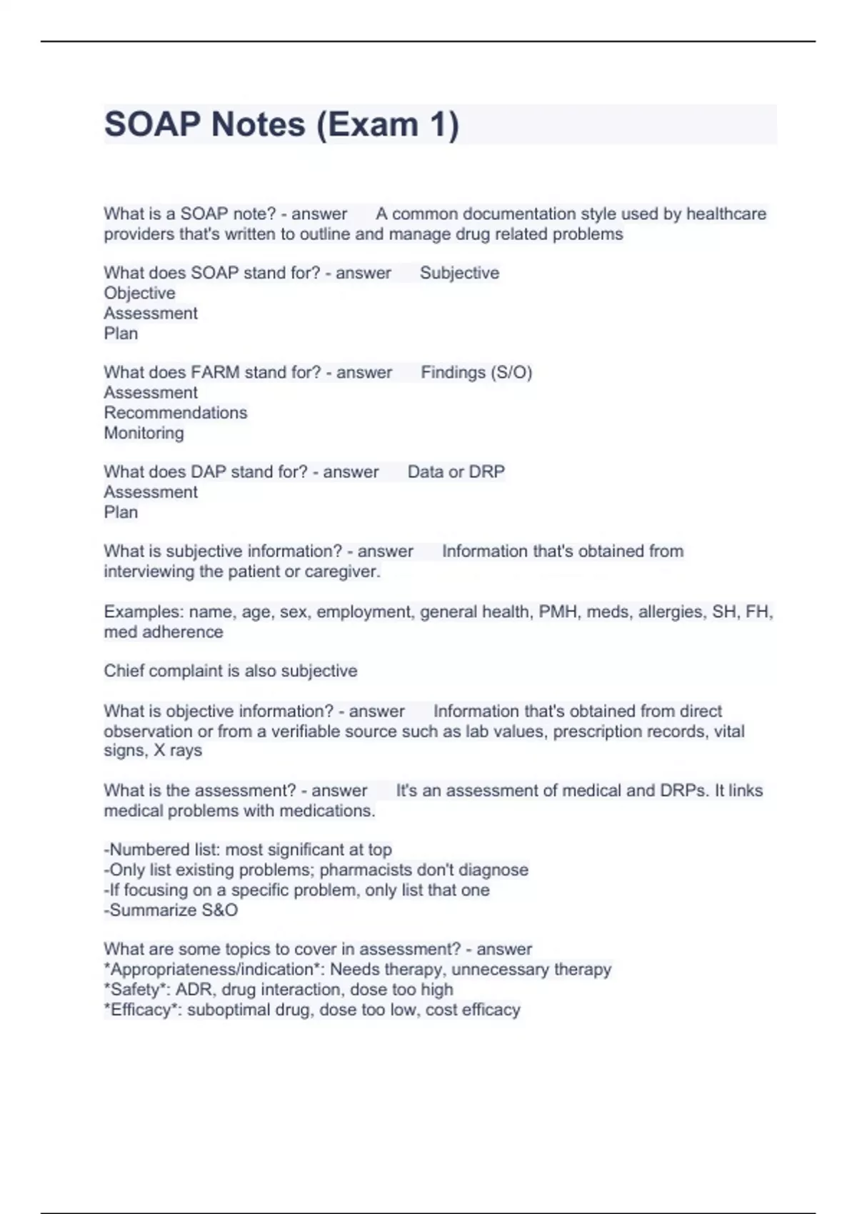 SOAP Note2 Questions with correct Answers 2023 - SOAP - Stuvia US