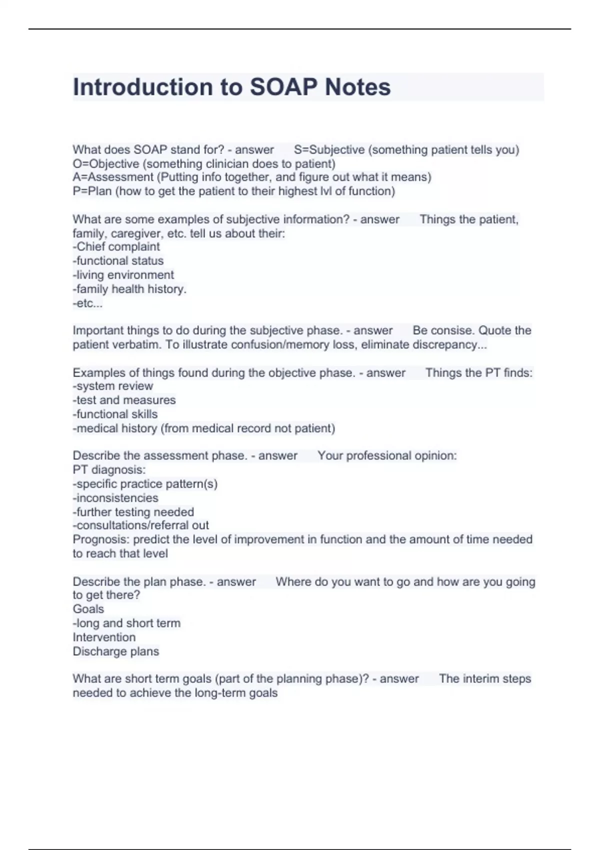 Introduction to SOAP Notes Questions with correct Answers 2023 - SOAP ...