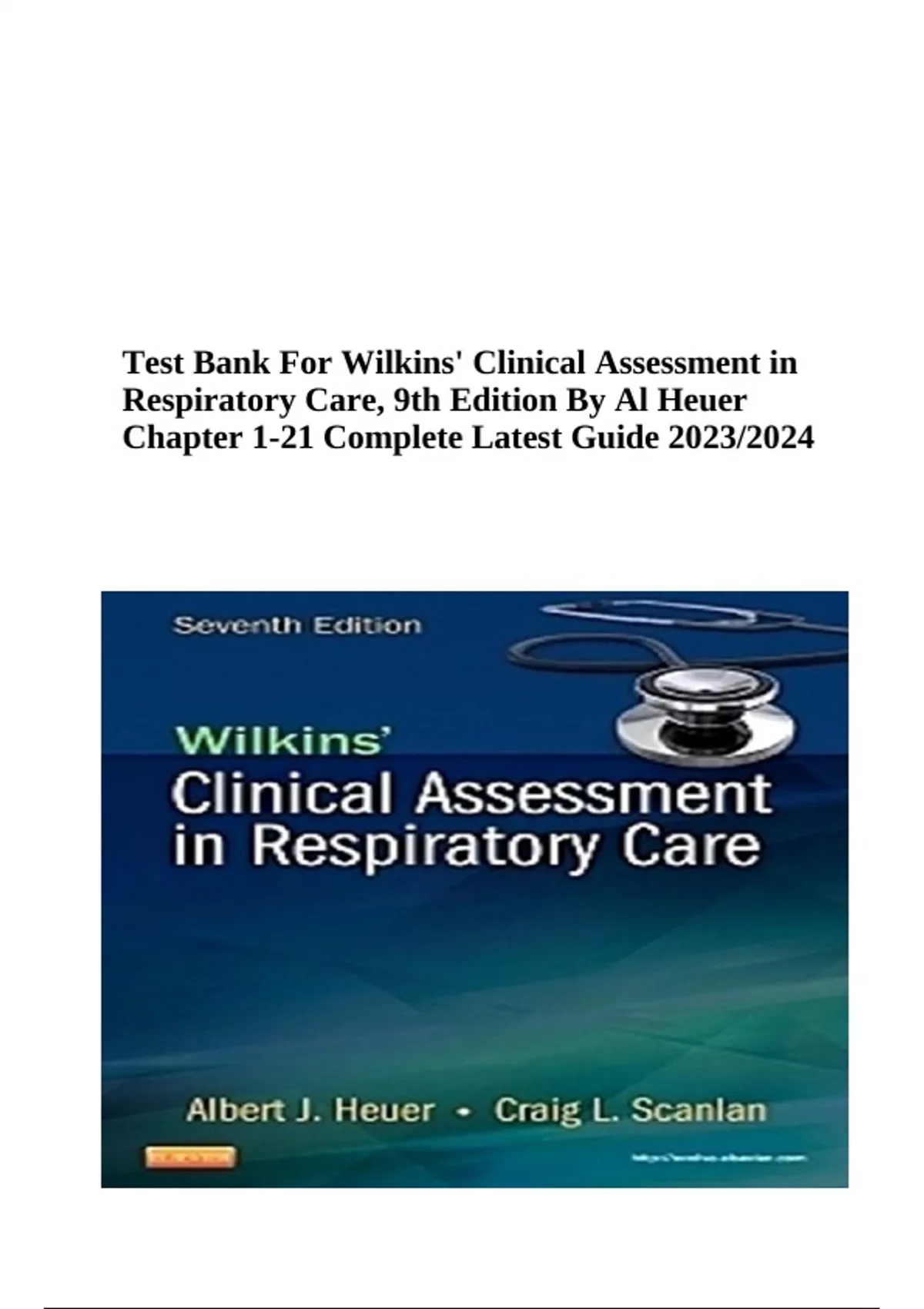Test Bank For Wilkins' Clinical Assessment in Respiratory Care 9th ...