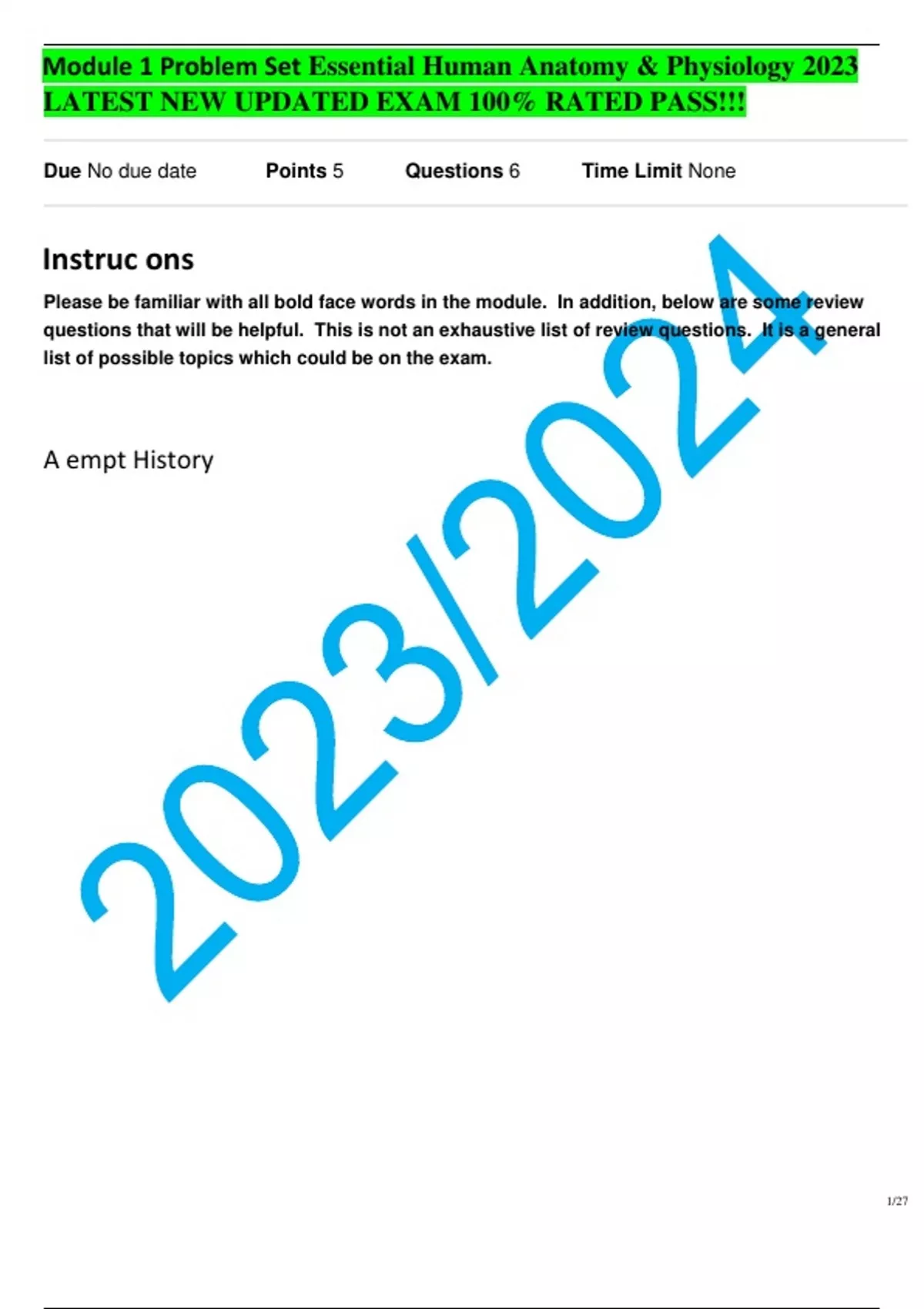 Module 1 Problem Set Essential Human Anatomy & Physiology 2023 LATEST ...