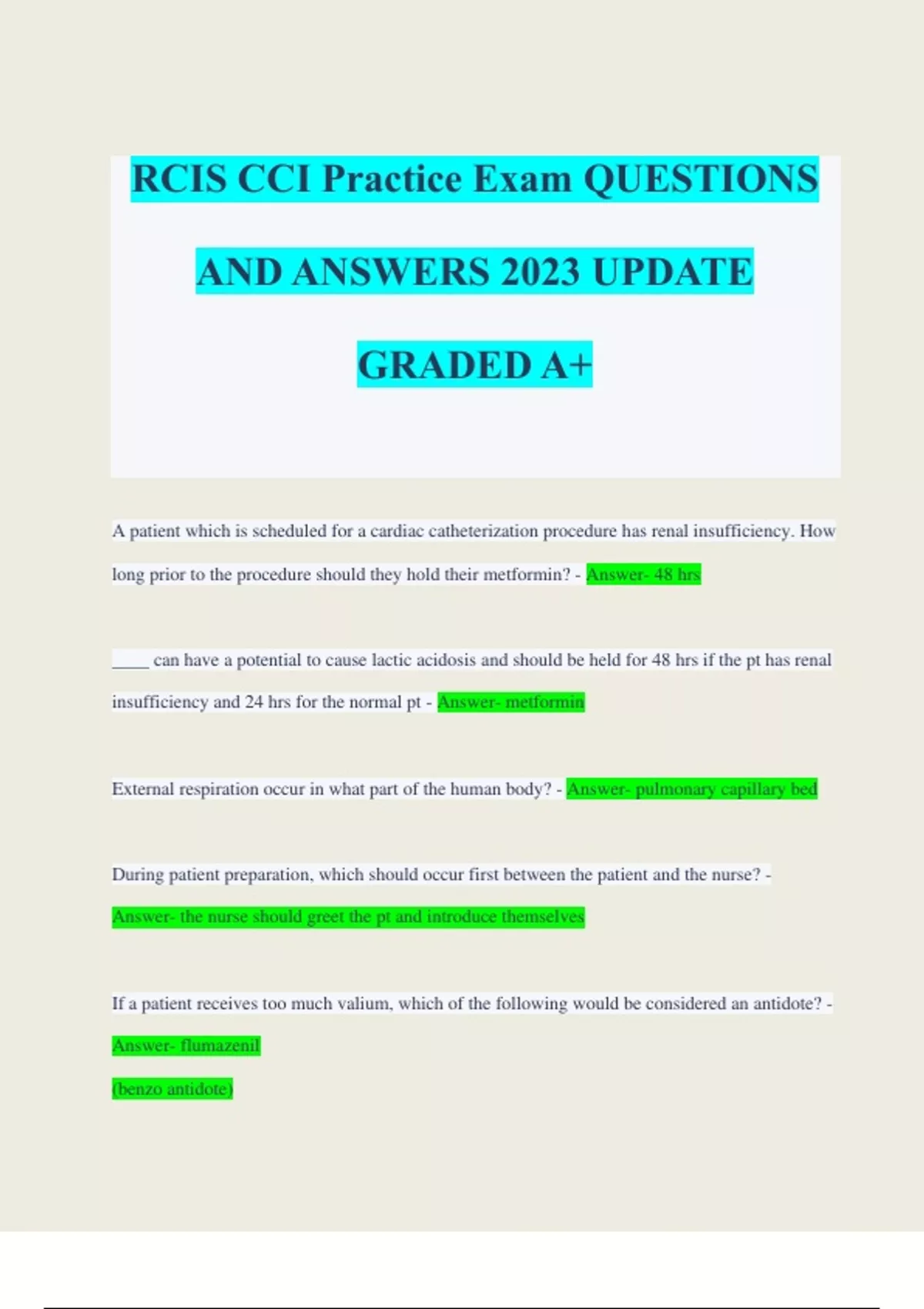 RCIS CCI PRACTICE EXAM ELABORATIONS BUNDLE PACK WITH COMPLETE AND 100% VERIFIED SOLUTIONS RATED ...