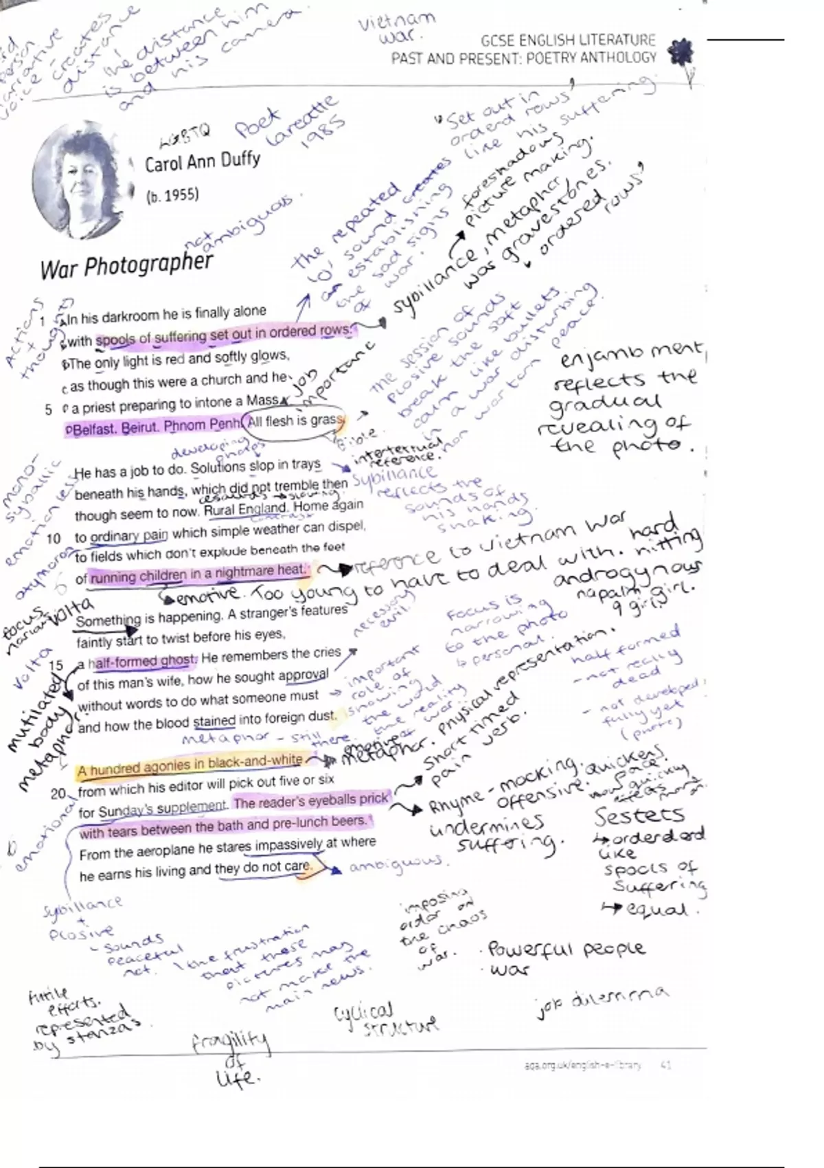 AQA GCSE English Literature War Photographer Analysis - English - Stuvia UK