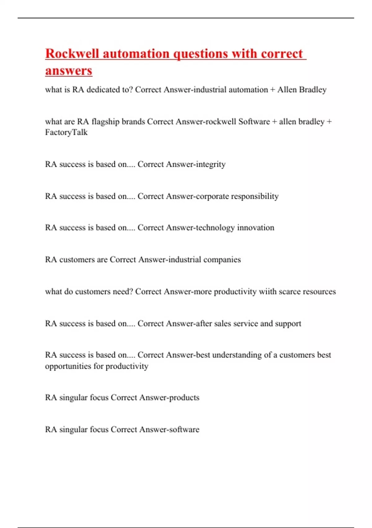 Rockwell automation questions with correct answers - Rockwell ...