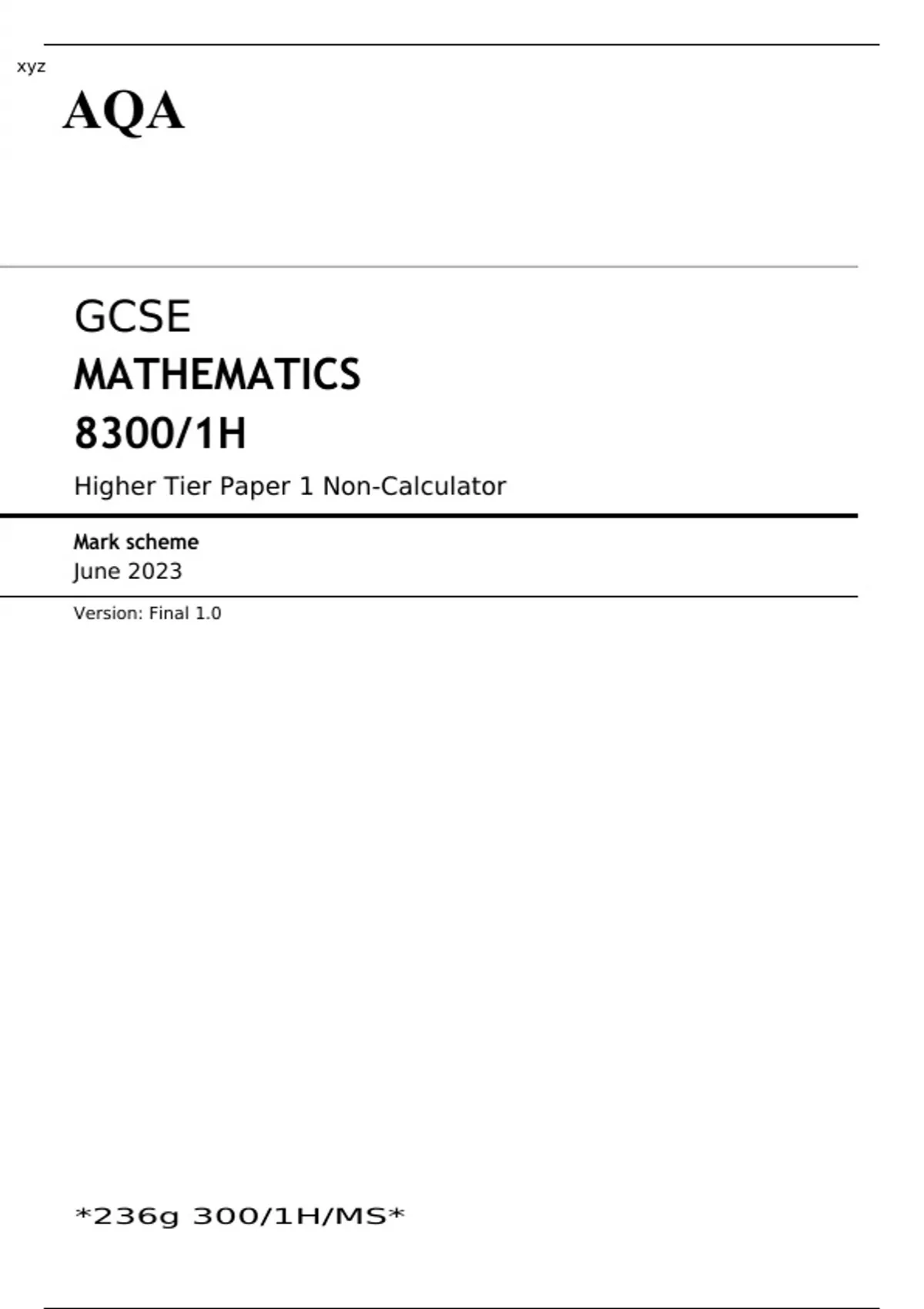 AQA GCSE MATHEMATICS Higher Tier Paper 1, 2 and 3 JUNE 2023 QUESTION ...