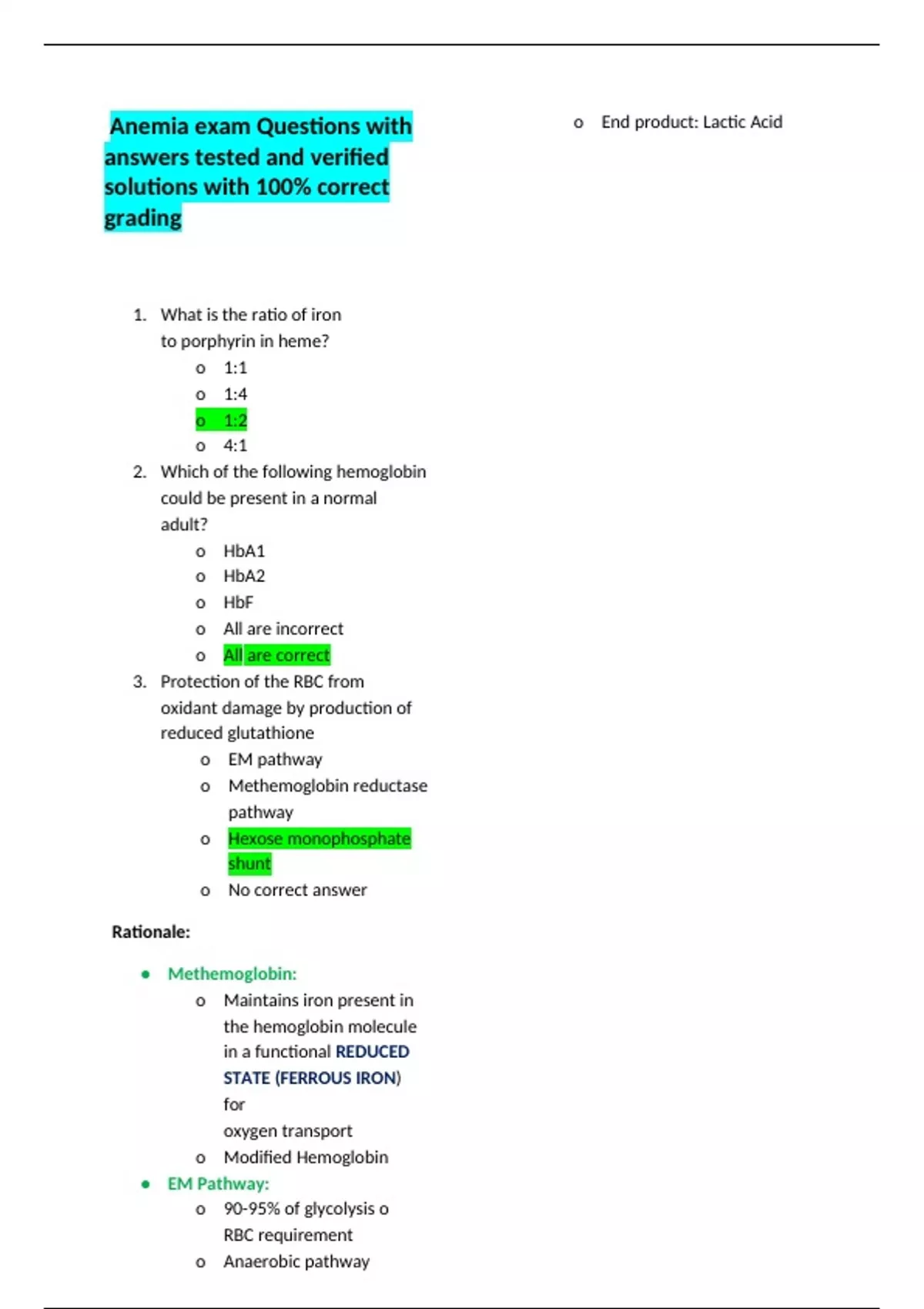Anemia exam Questions with answers tested and verified solutions with ...