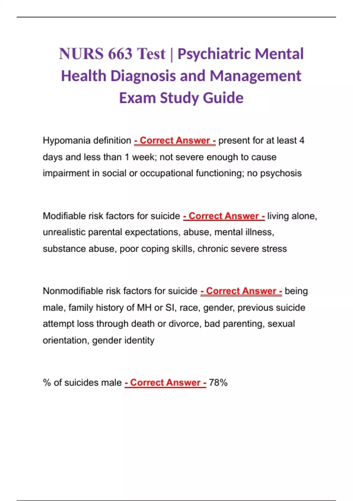 NURS 663 Test | Psychiatric Mental Health Diagnosis and Management Exam ...