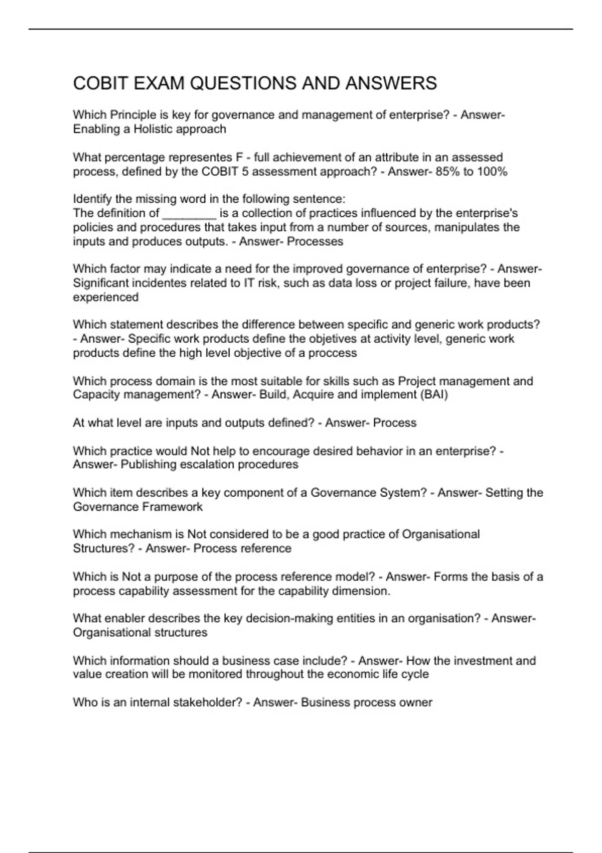 Cobit Exam Questions And Answers Cobit Stuvia Us