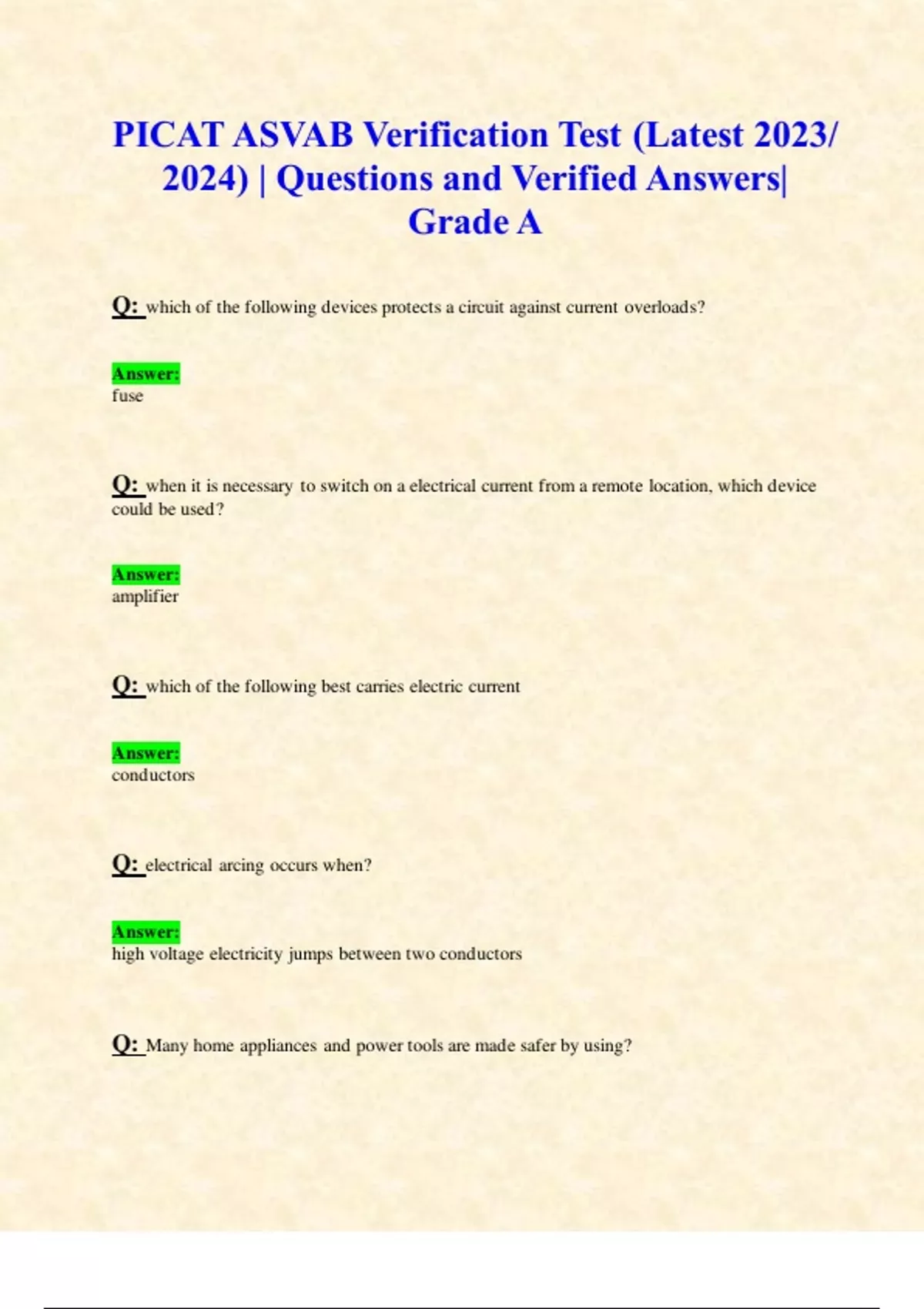 PICAT ASVAB Verification Test (Latest 2023/ 2024) | Questions and ...