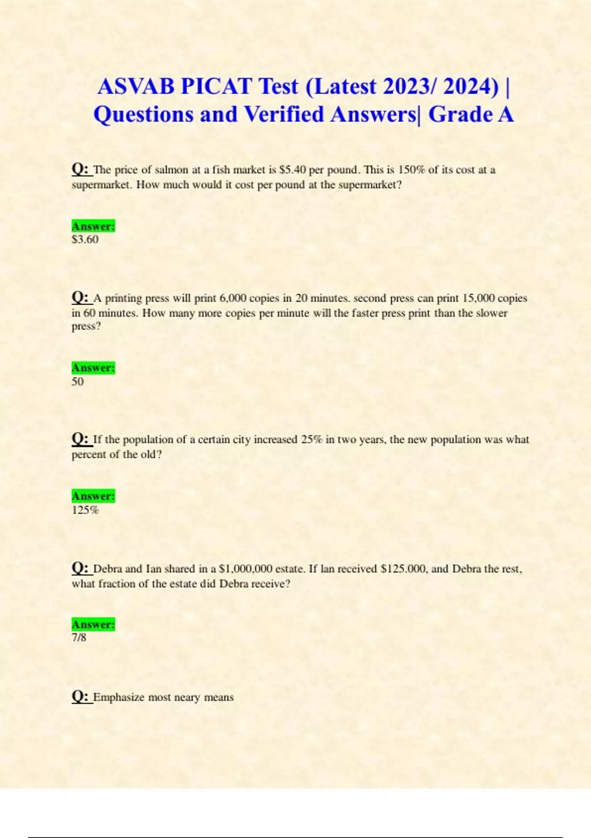 ASVAB PICAT Test (Latest 2023/ 2024) | Questions and Verified Answers ...