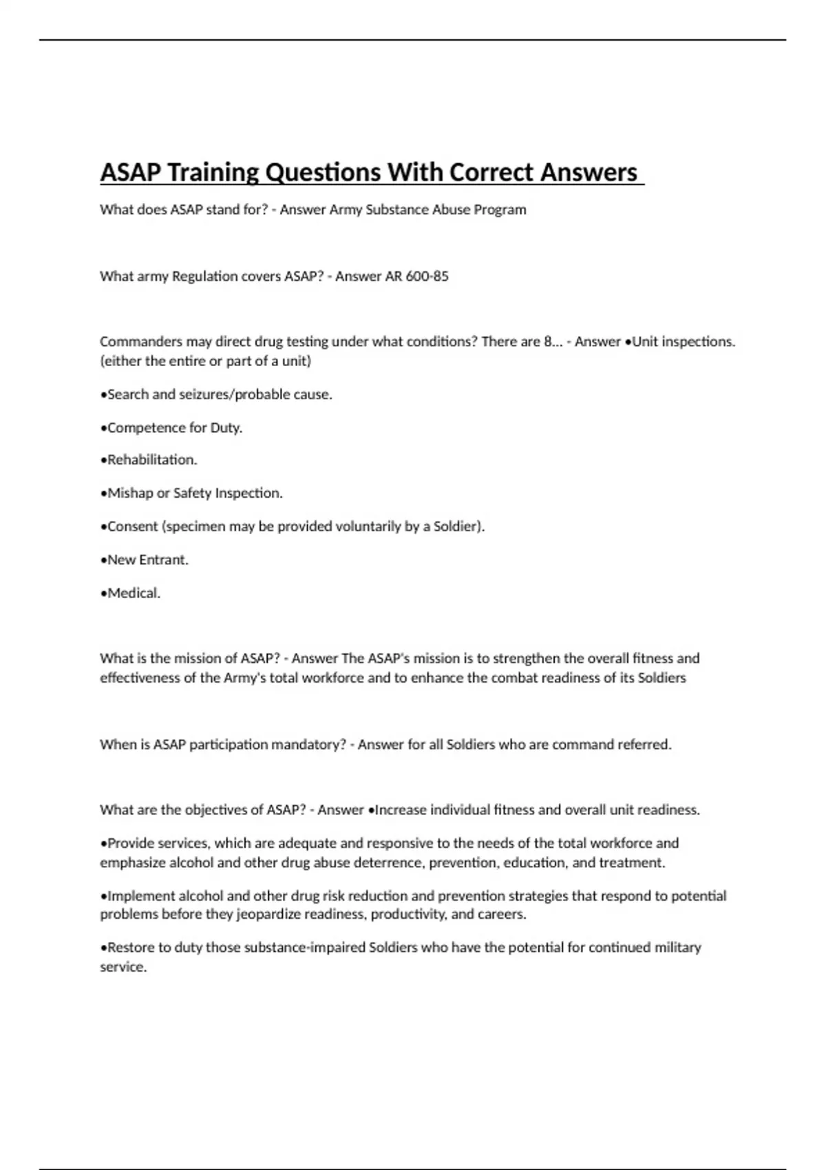 ASAP Training Questions With Correct Answers - ASAP - Stuvia US