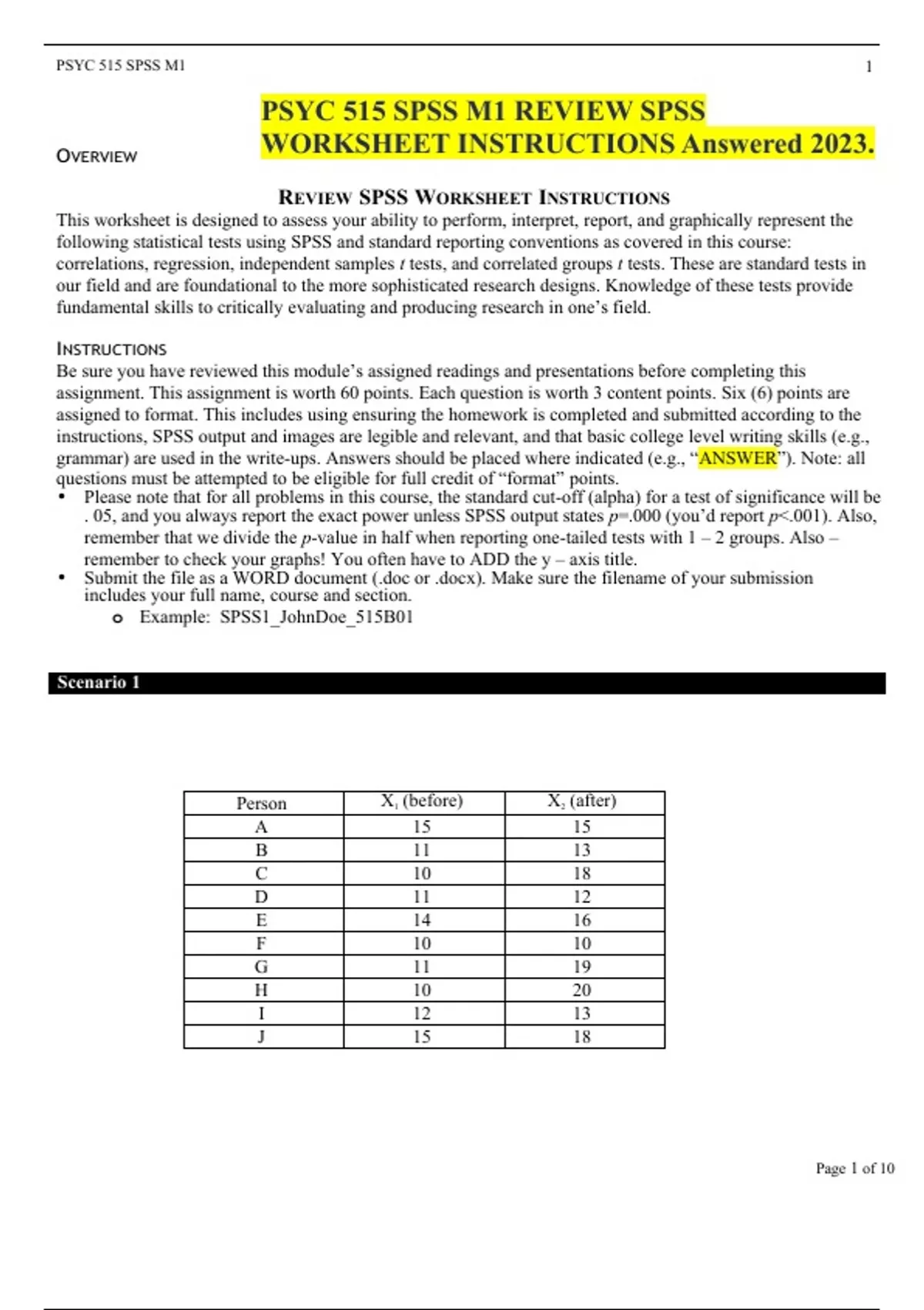 PSYC 515 SPSS M1 REVIEW SPSS WORKSHEET INSTRUCTIONS Answered 2023 ...