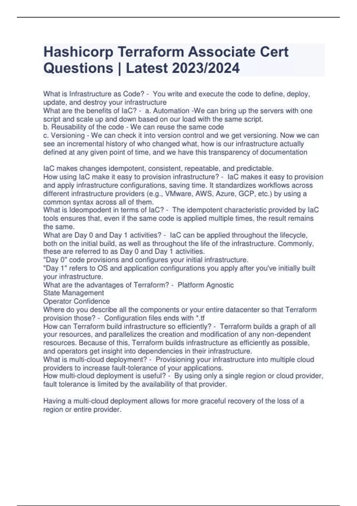 Hashicorp Terraform Associate Cert Questions | Latest 2023/2024 ...