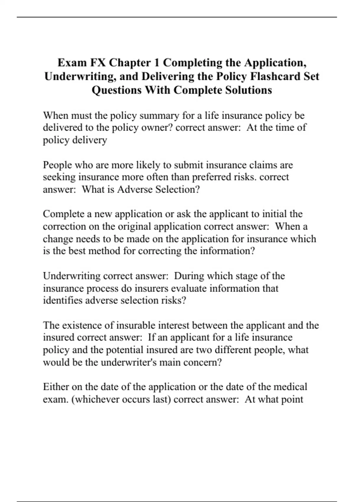 Exam FX Chapter 1 Completing the Application, Underwriting, and ...
