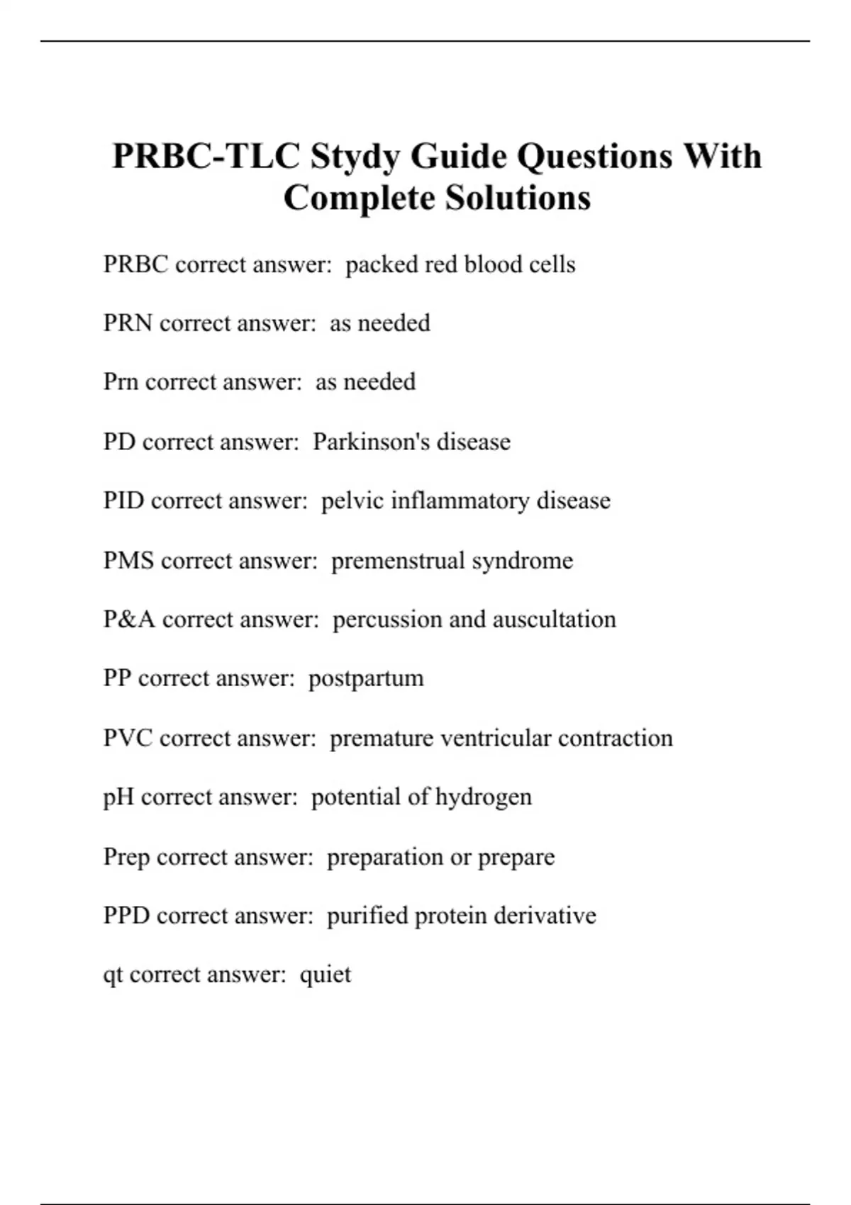 PRBC-TLC Stydy Guide Questions With Complete Solutions - PRBC-TLC ...