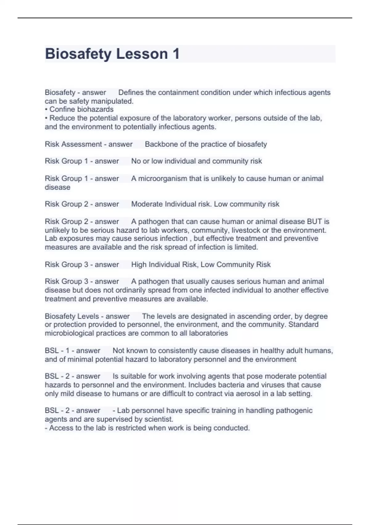 Biosafety Lesson 1 Questions with correct Answers 2023 - BIOSAFETY ...