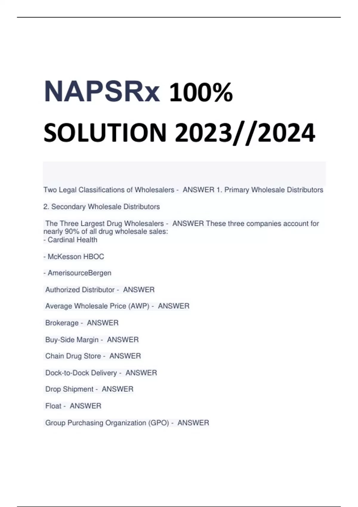 NAPSRx 100% SOLUTIONS 2023//2024 QUESTIONS AND ANSWERS - NAPSRx 100% ...