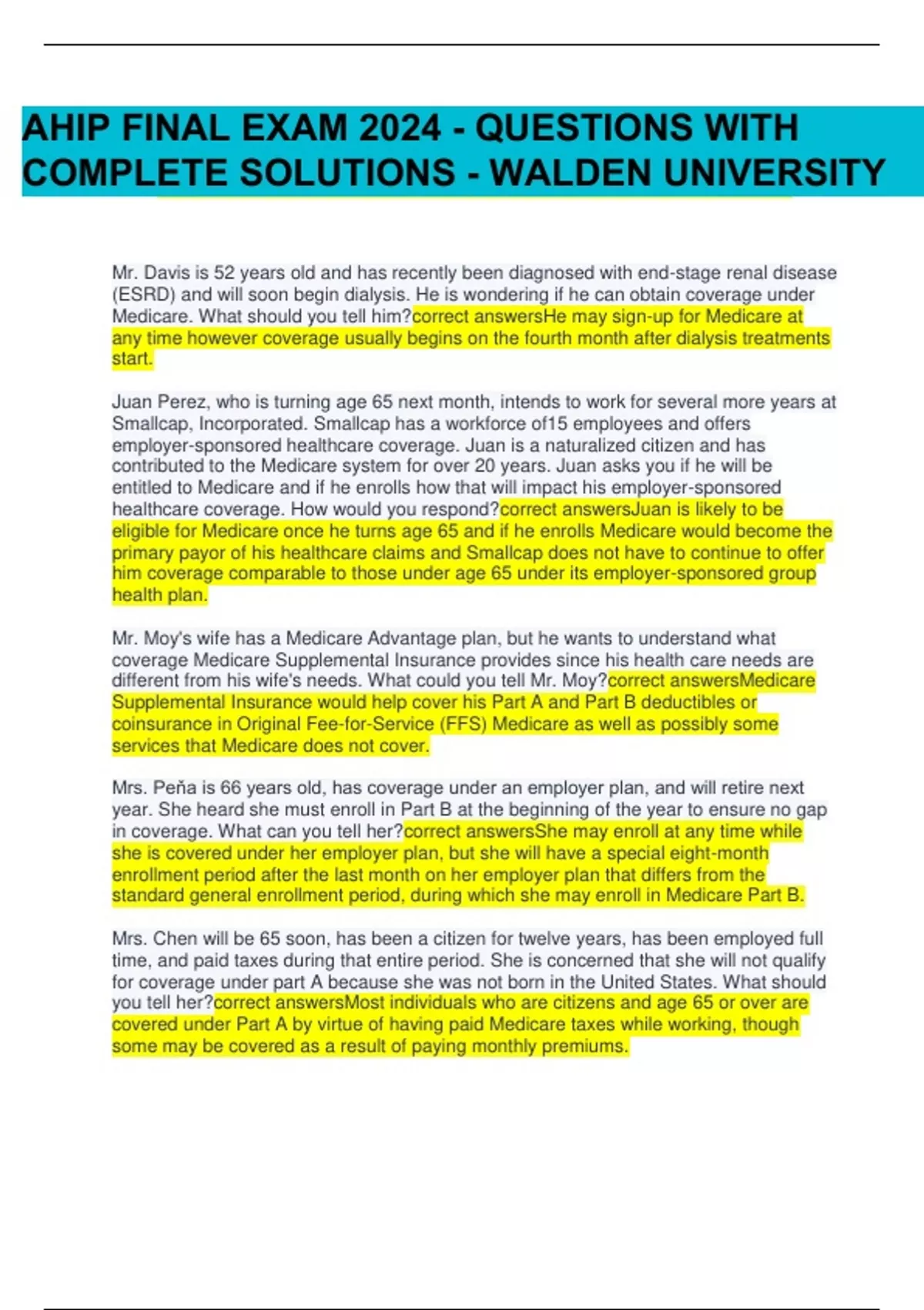 AHIP FINAL EXAM 2024 - QUESTIONS WITH COMPLETE SOLUTIONS - WALDEN ...