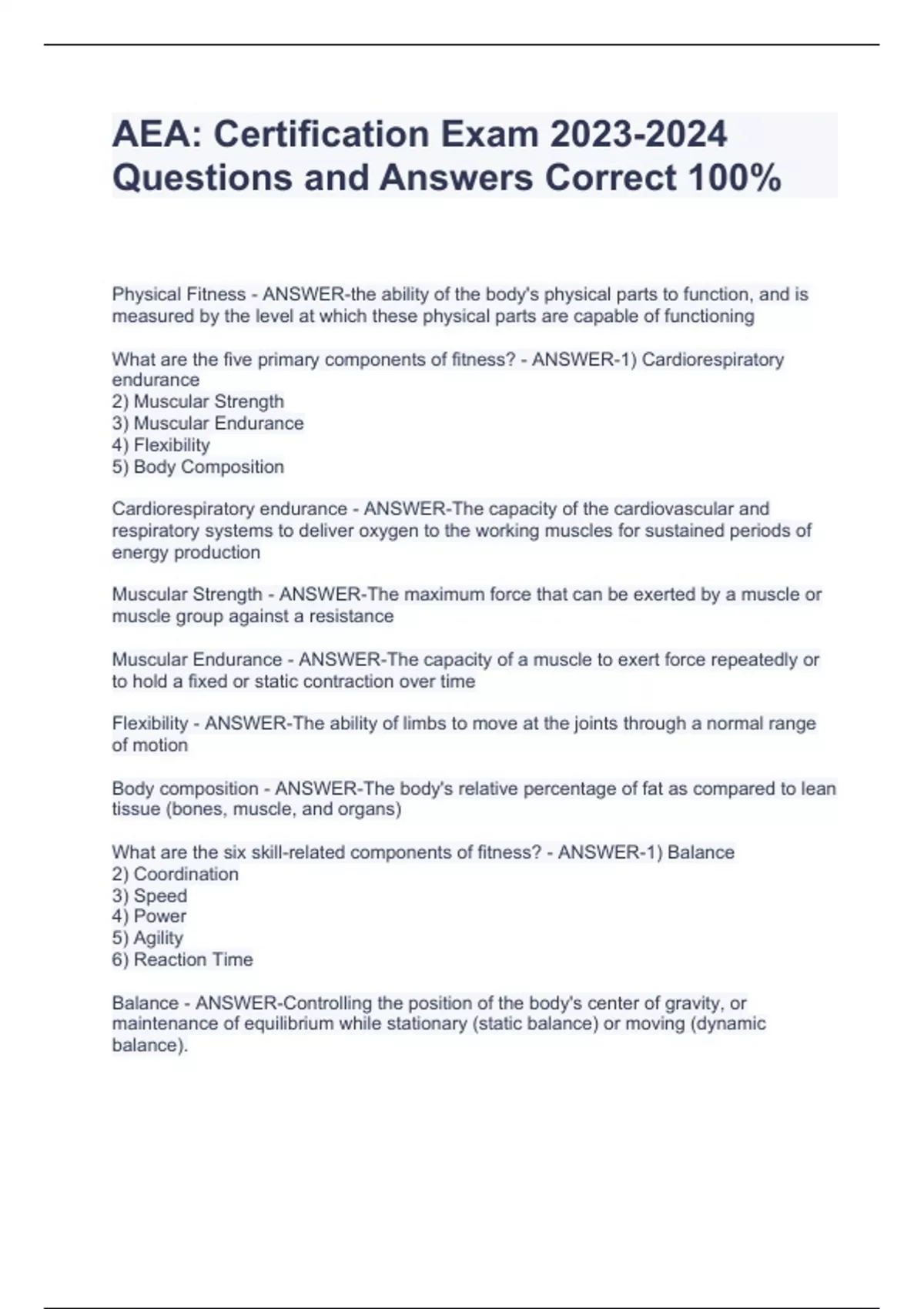 AEA: Certification Exam Questions and Answers Correct 100% - AEA ...