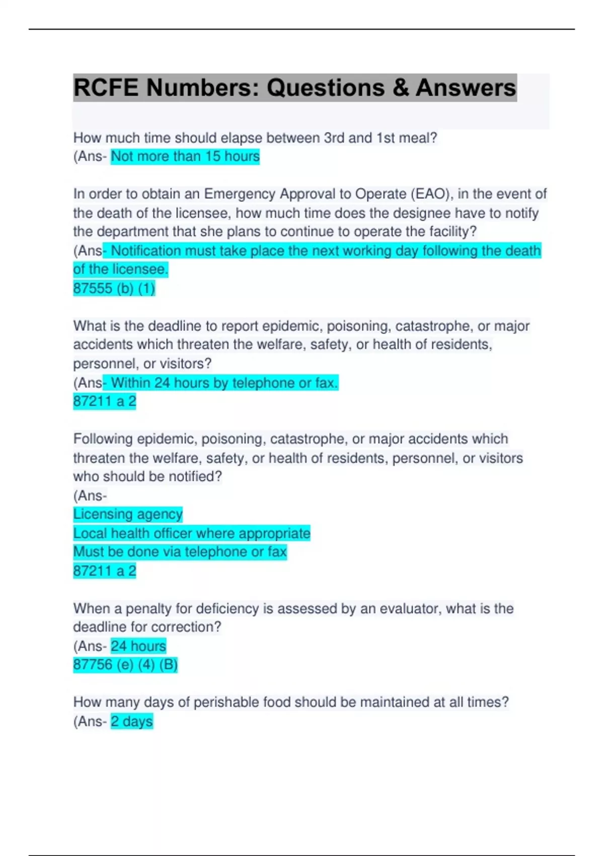 RCFE Numbers: Questions & Answers RATED A+ 2023|2024 LATEST UPDATE ...
