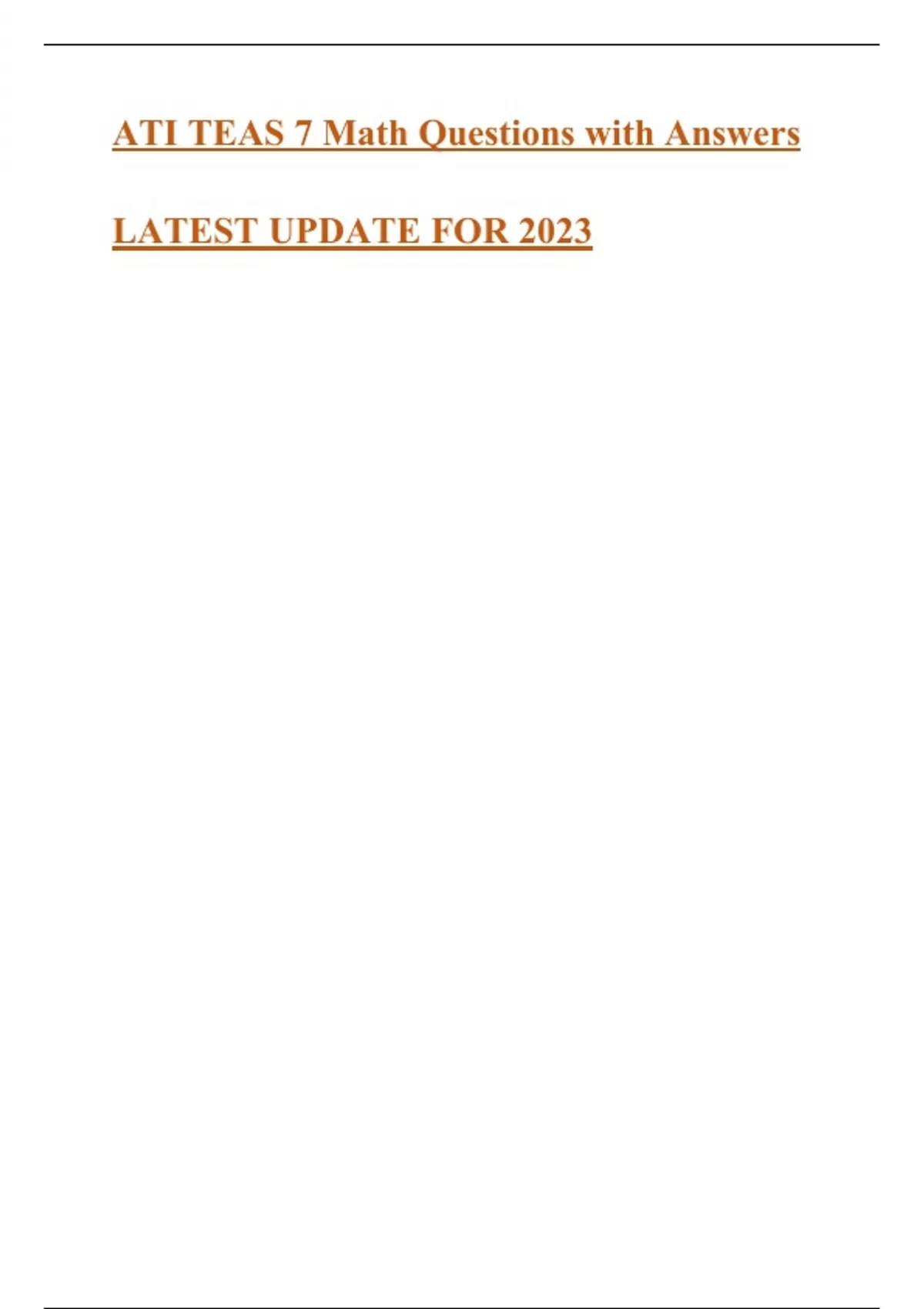 ATI TEAS 7 Math Questions with Answers LATEST UPDATE FOR 2023 - ATI ...