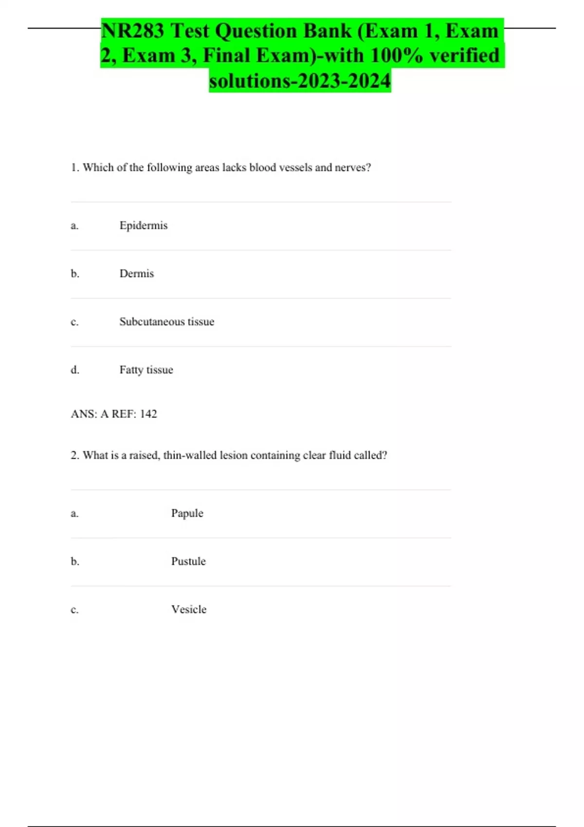 NR283 Test Question Bank (Exam 1, Exam 2, Exam 3, Final Exam)-with 100% ...