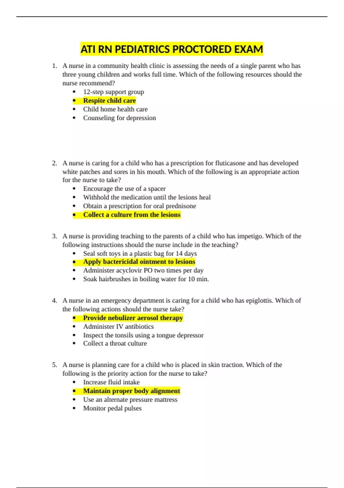 ATI RN PEDIATRICS PROCTORED EXAM WITH COMPLETE SOLUTIONS RATED A+ 2023|2024 UPDATE - ATI RN ...