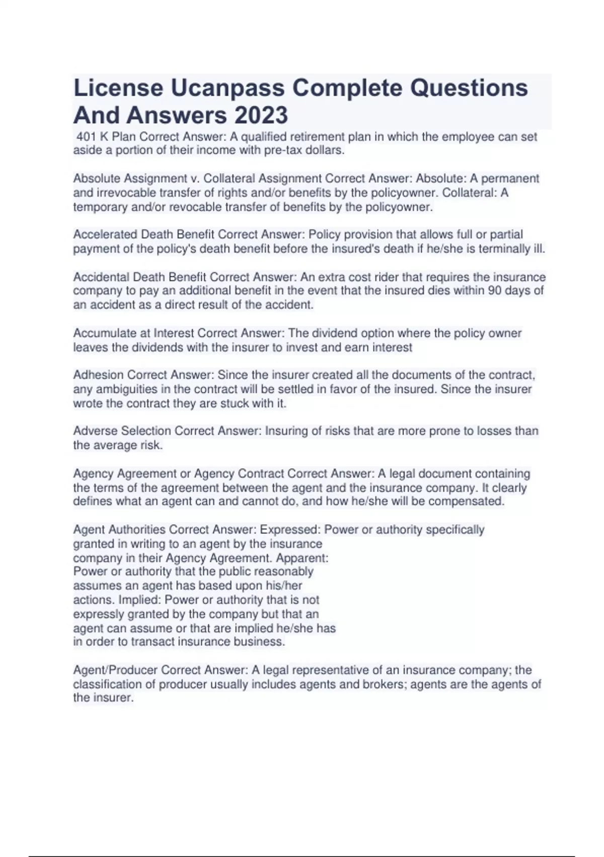License Ucanpass Complete Questions And Answers 2023 - License Ucanpass - Stuvia US