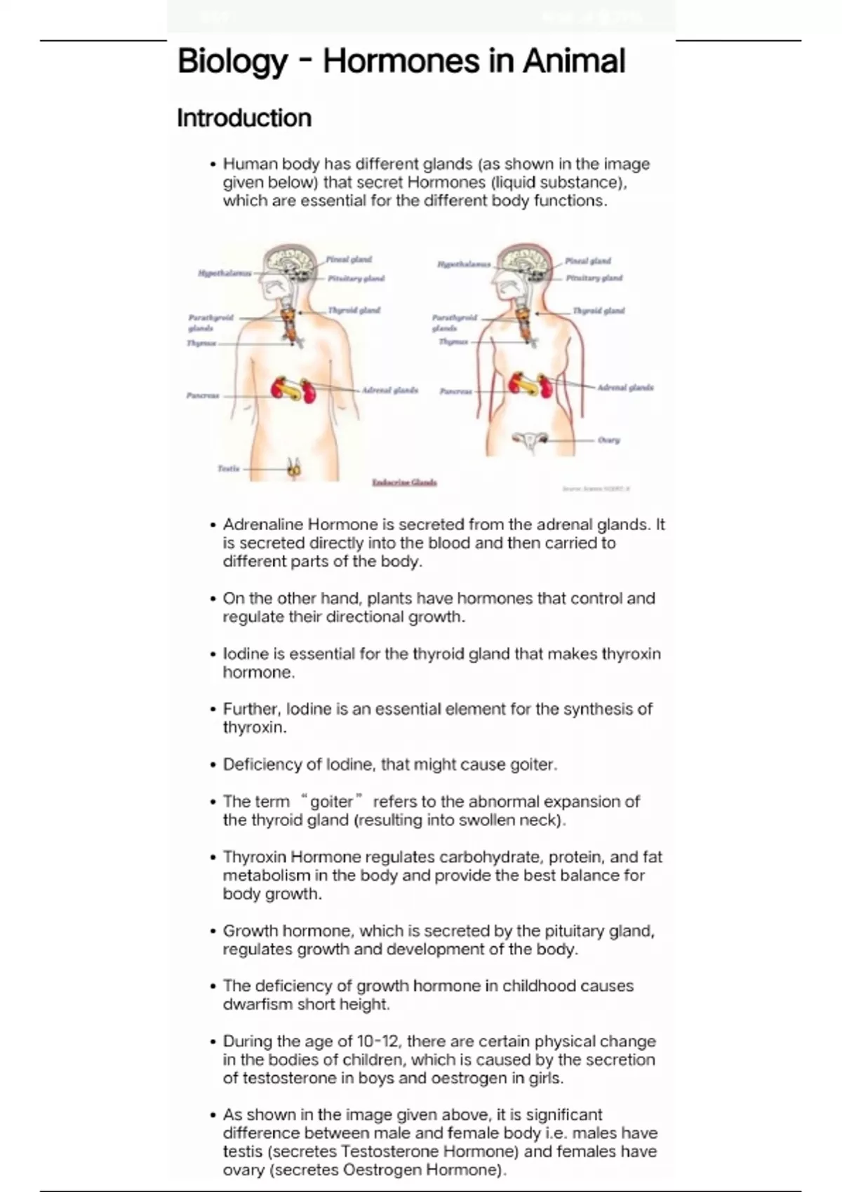 Biology Hormones in Animals chapter introduction course and explanation ...