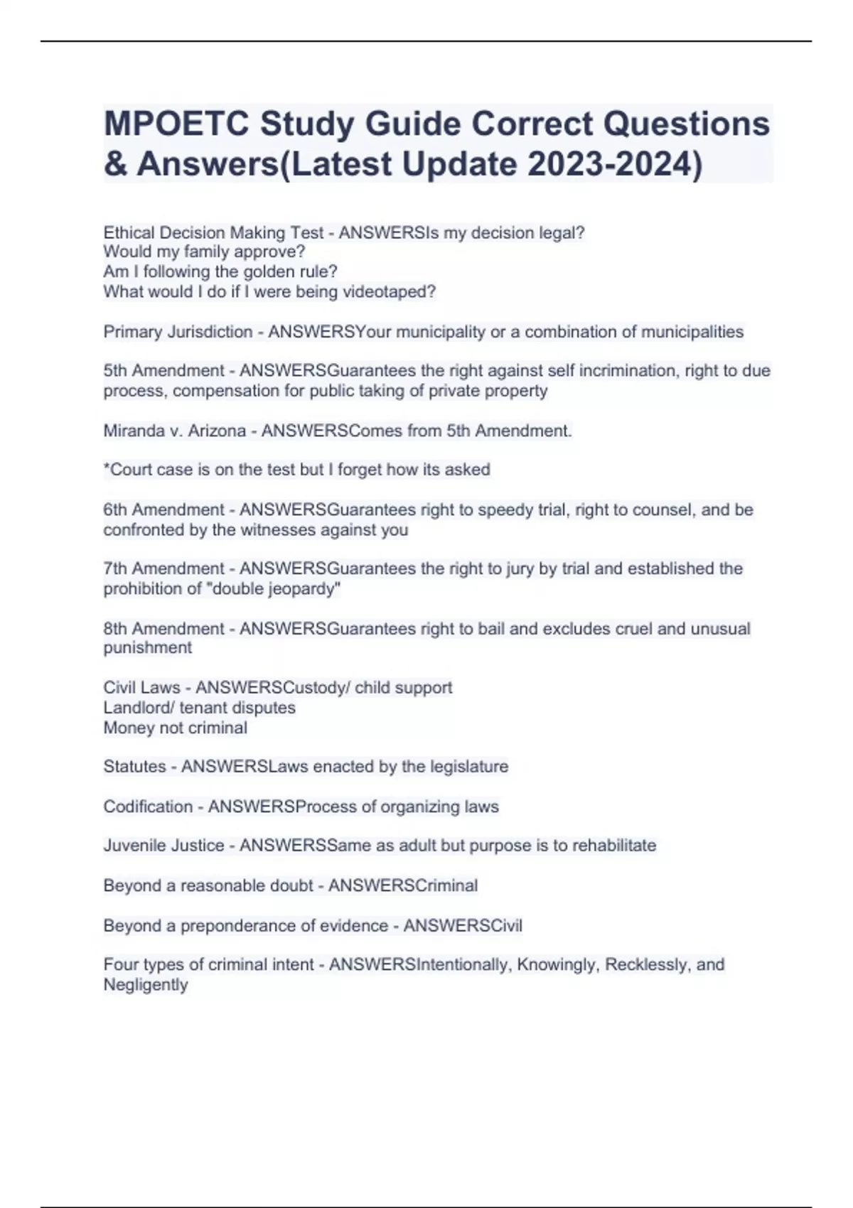 MPOETC Study Guide Correct Questions & Answers(Latest Update ) - MPOETC ...