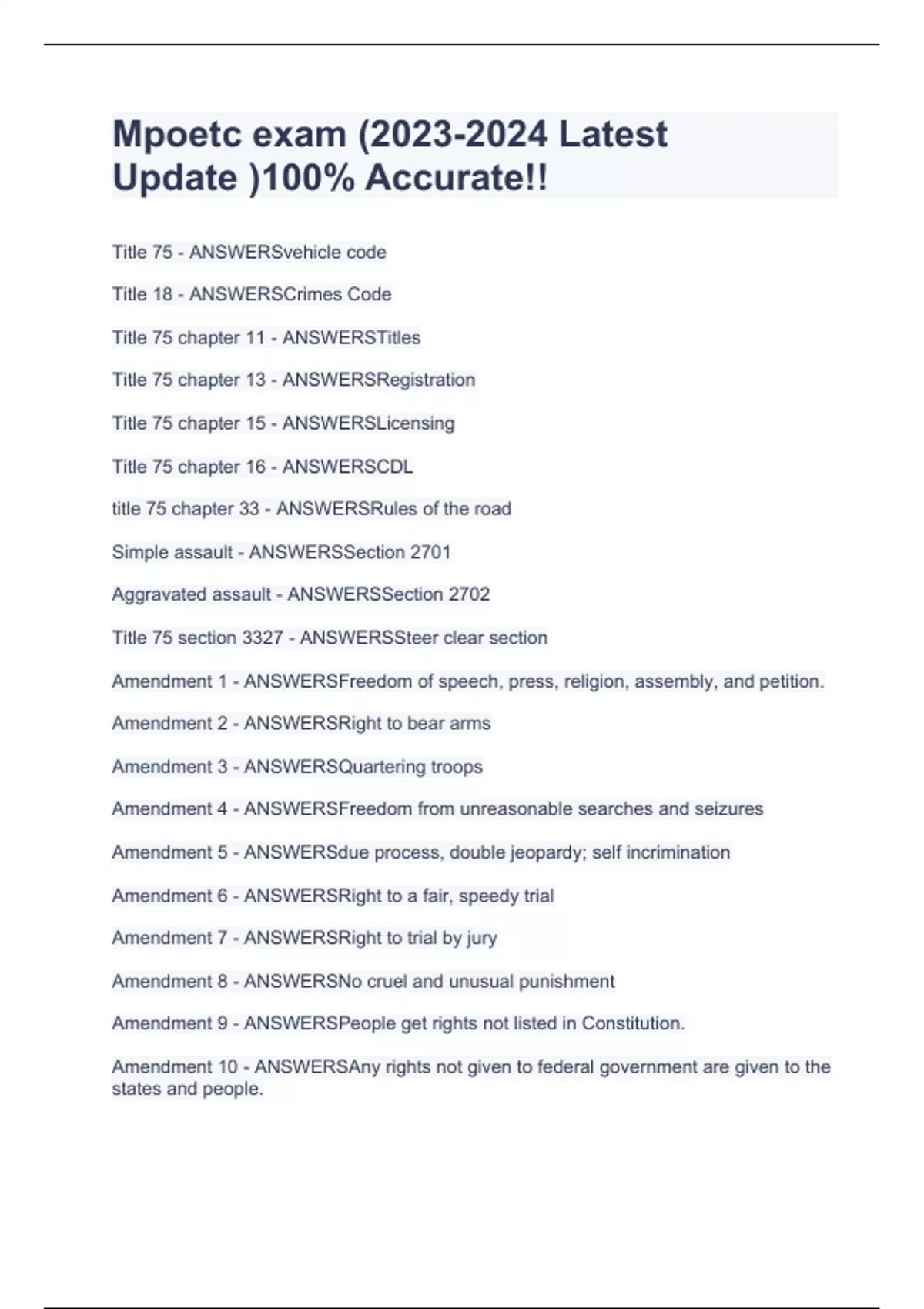 Mpoetc exam ( Latest Update )100% Accurate!! - Mpoetc - Stuvia US