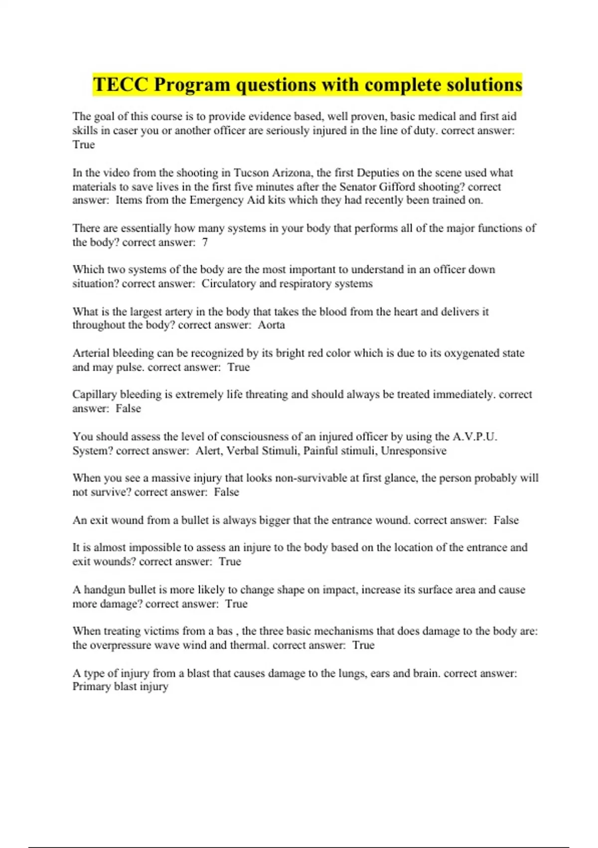 TECC Program questions with complete solutions RATED A+ 2023|2024 ...