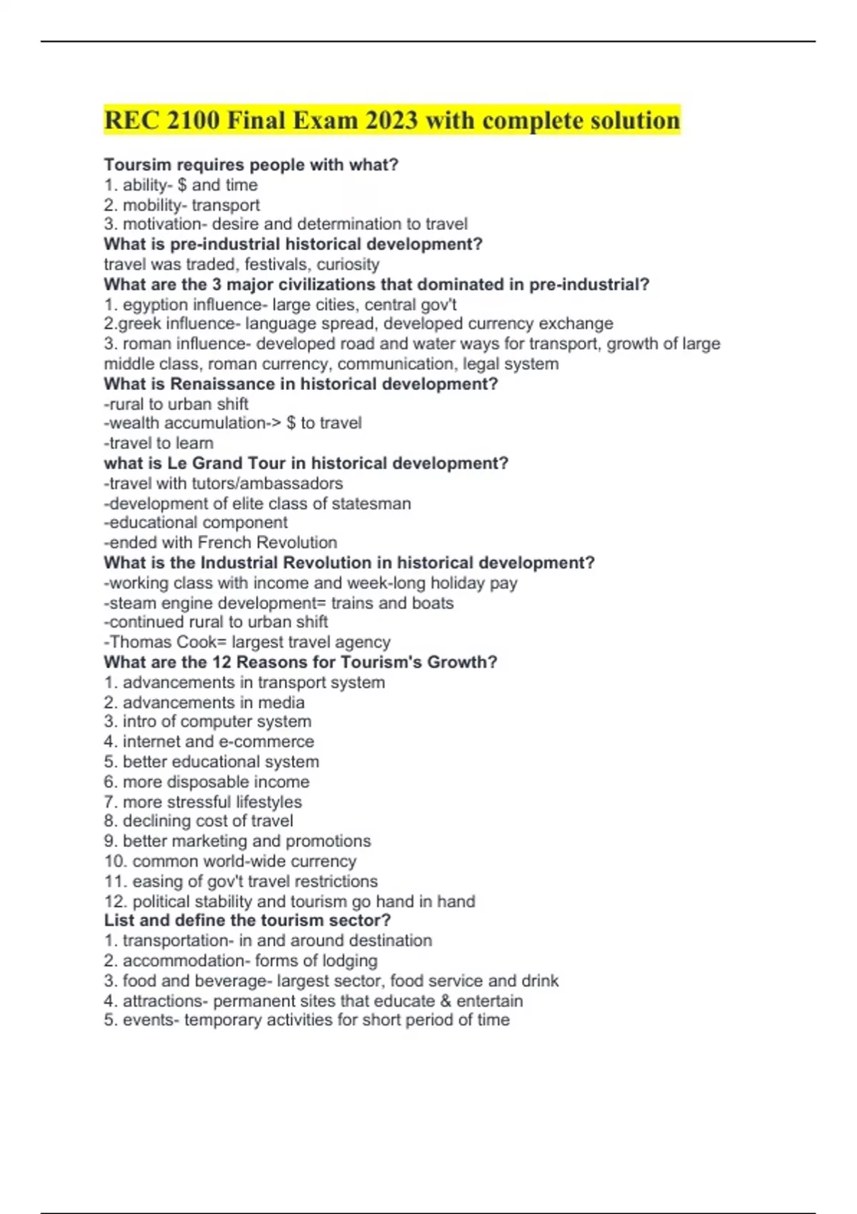 REC 2100 Final Exam 2023 with complete solution - Rec - Stuvia US