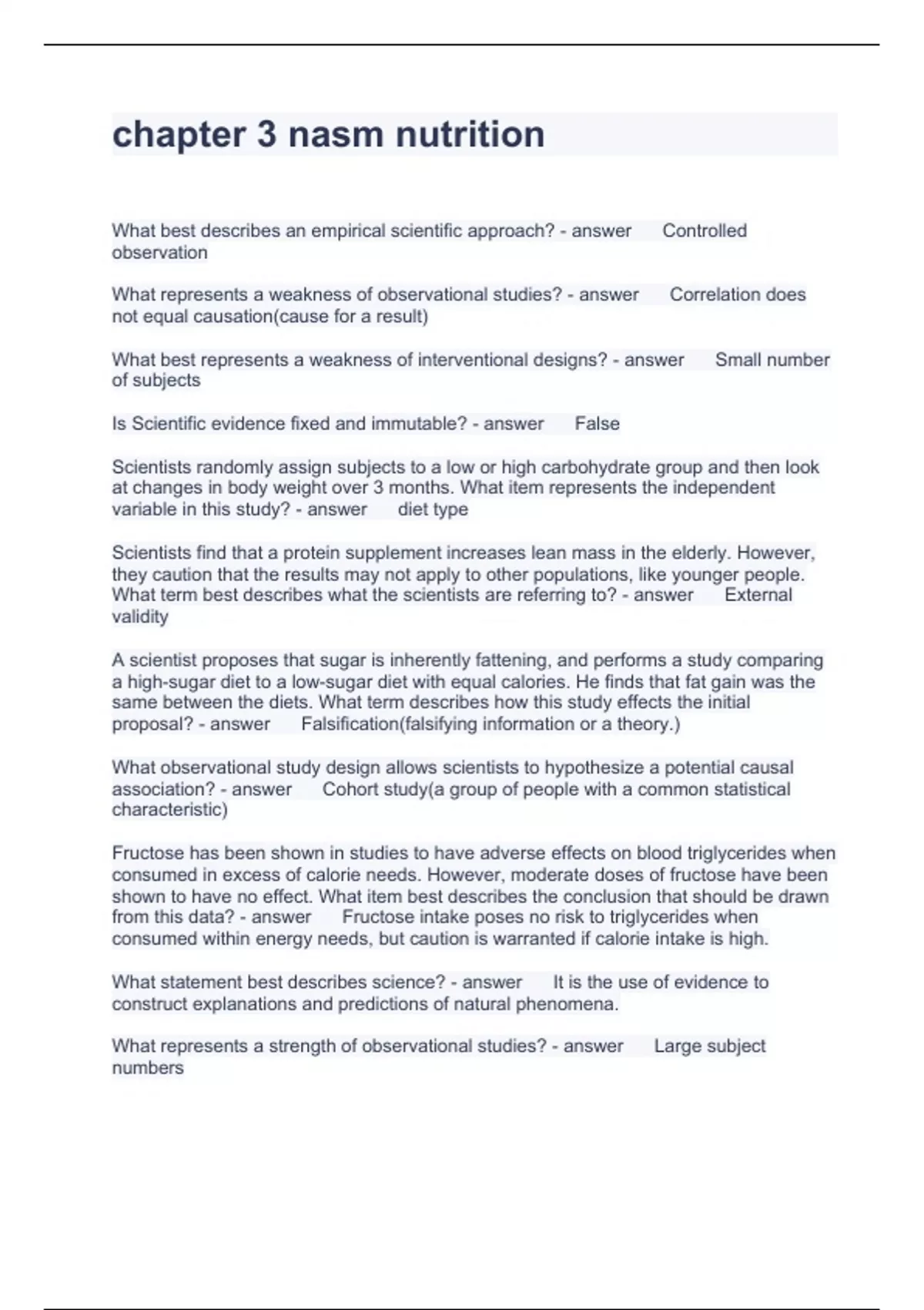 chapter 3 nasm nutrition Questions with solutions 2023 - NASM Nutrition ...