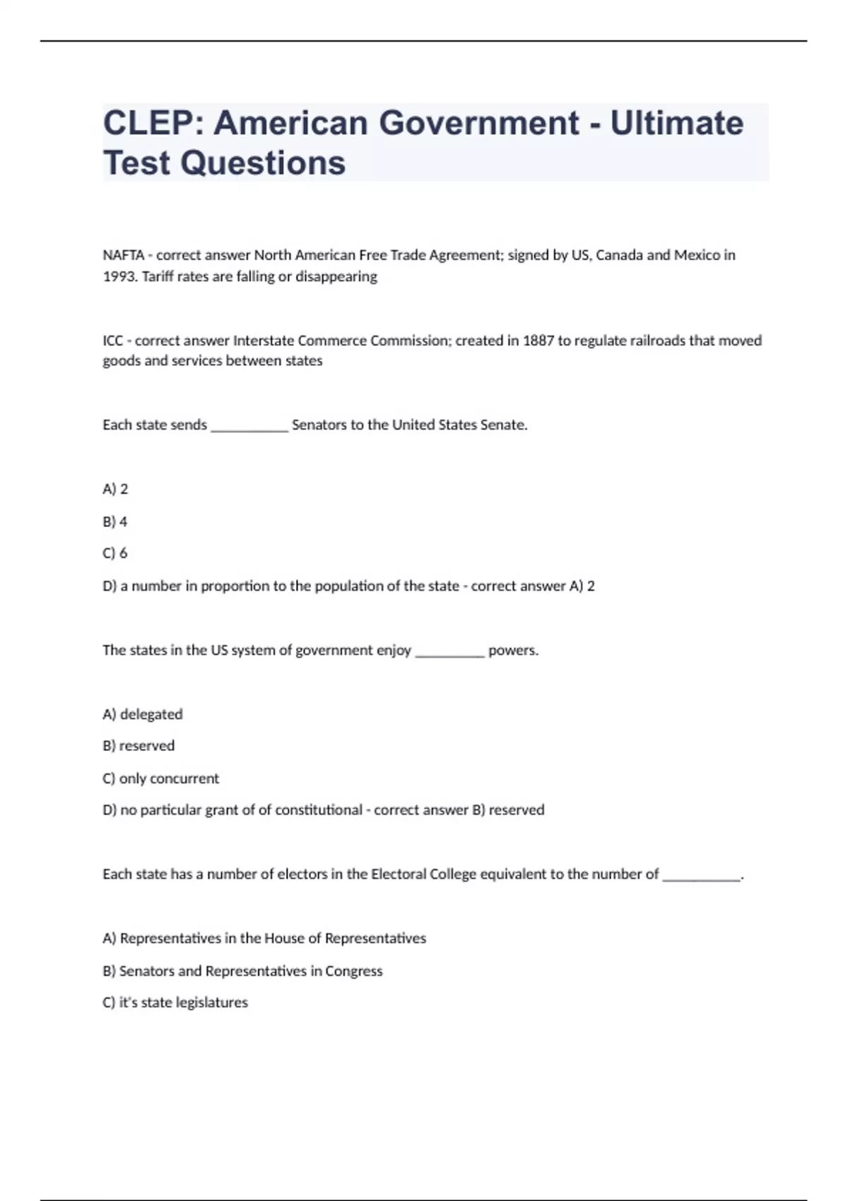 CLEP: American Government - Ultimate Test Questions and answers 2023 ...