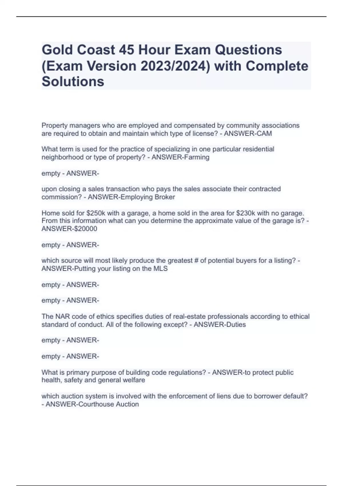 Gold Coast 45 Hour Exam Questions (Exam Version 2023/2024) with ...