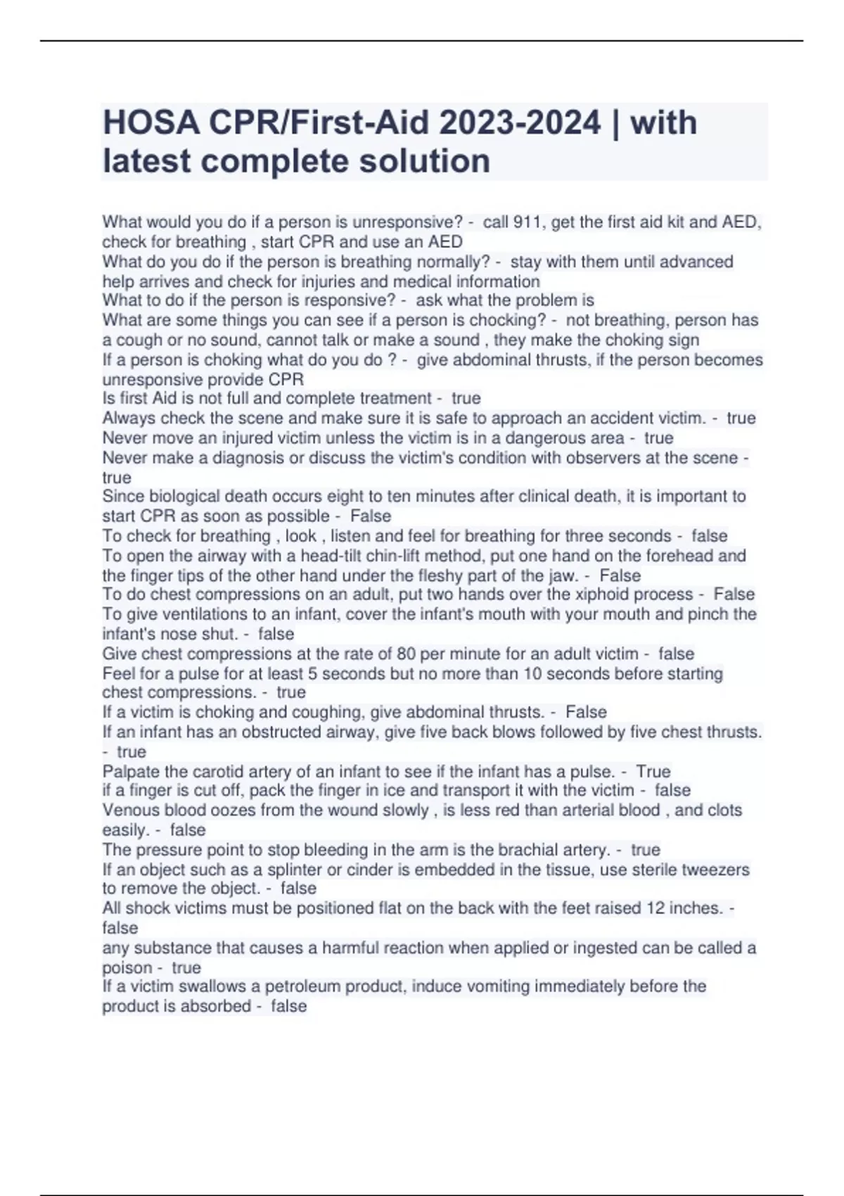 HOSA CPR/First-Aid | with latest complete solution - HOSA CPR/First-Aid ...