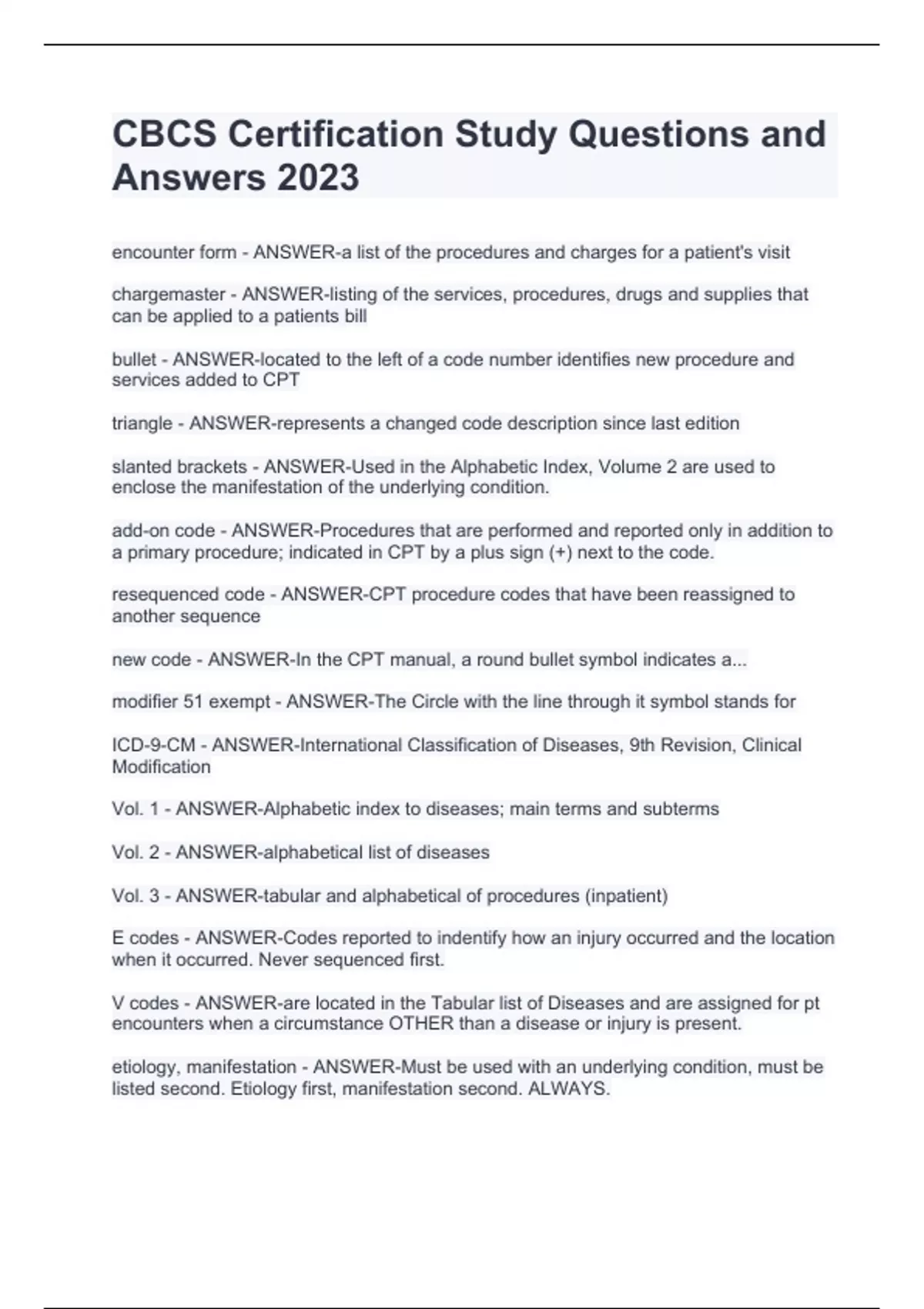 CBCS Certification Study Questions and Answers 2023 - CBCS Certification - Stuvia US