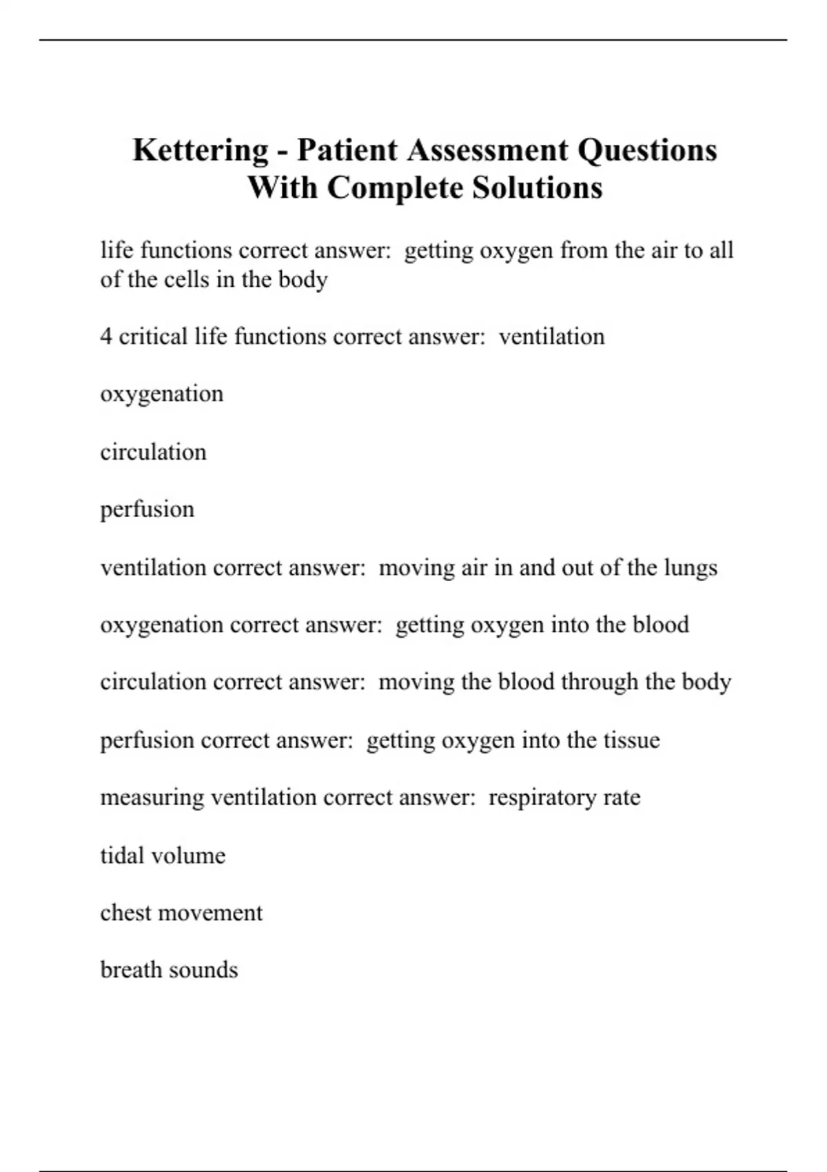 Kettering - Patient Assessment Questions With Complete Solutions ...