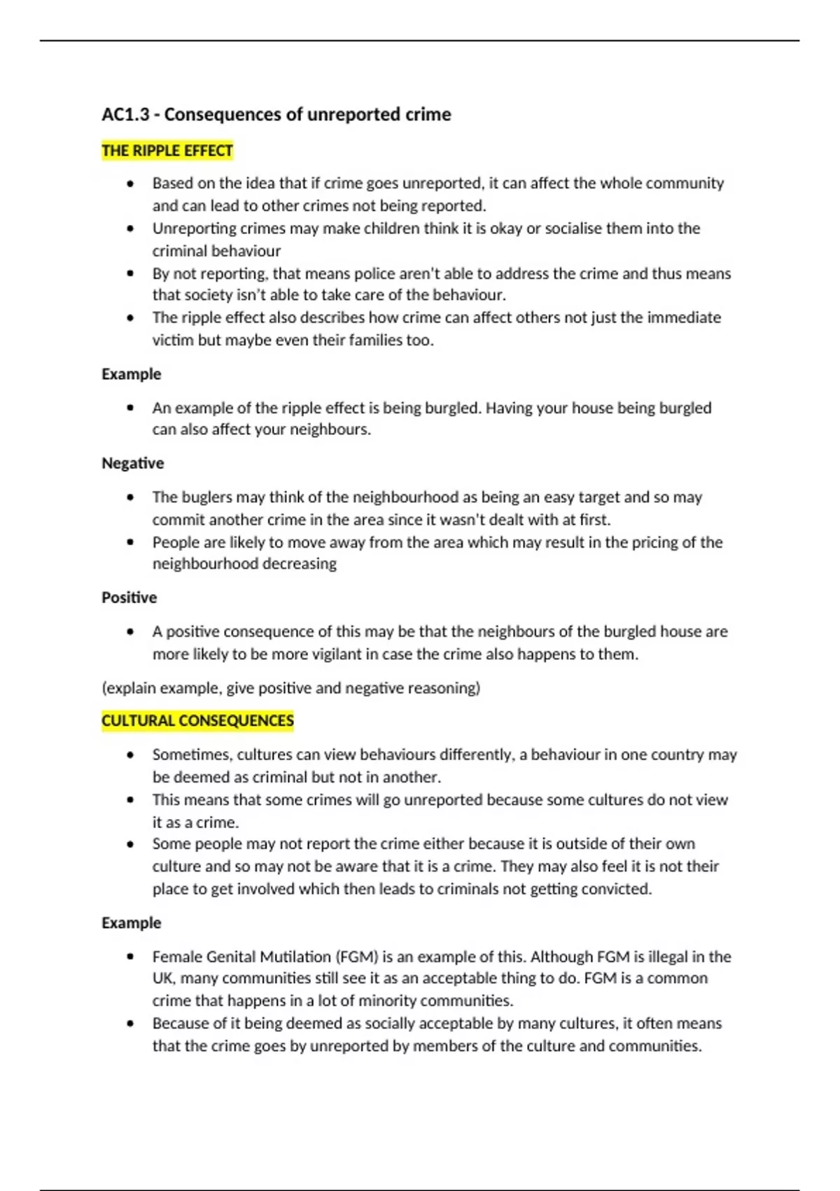 Summary criminology unit 1 - AC1.3 - Consequences of unreported crime - Criminology - Stuvia UK
