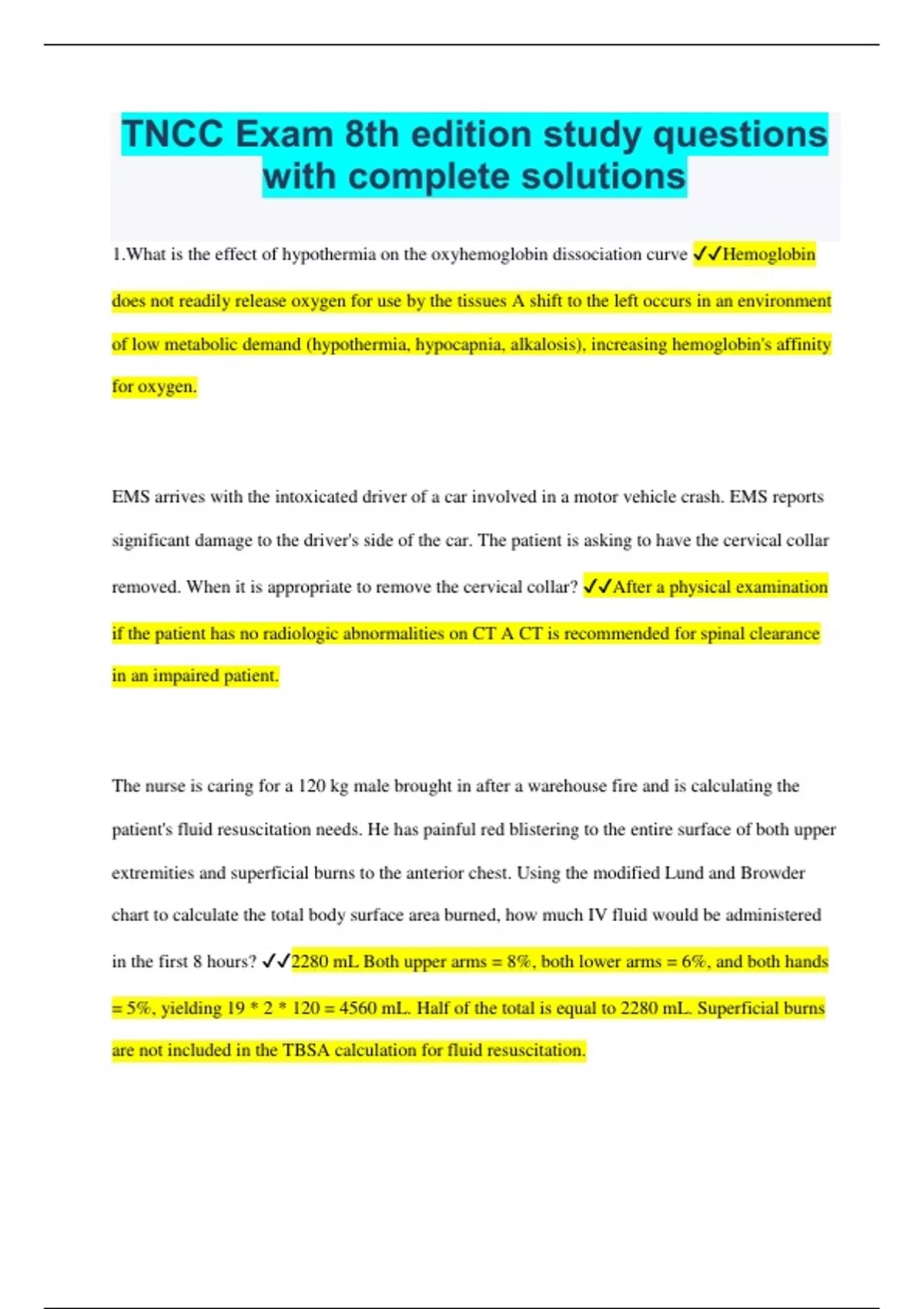 TNCC Exam 8th edition study questions with complete solutions - TNCC ...