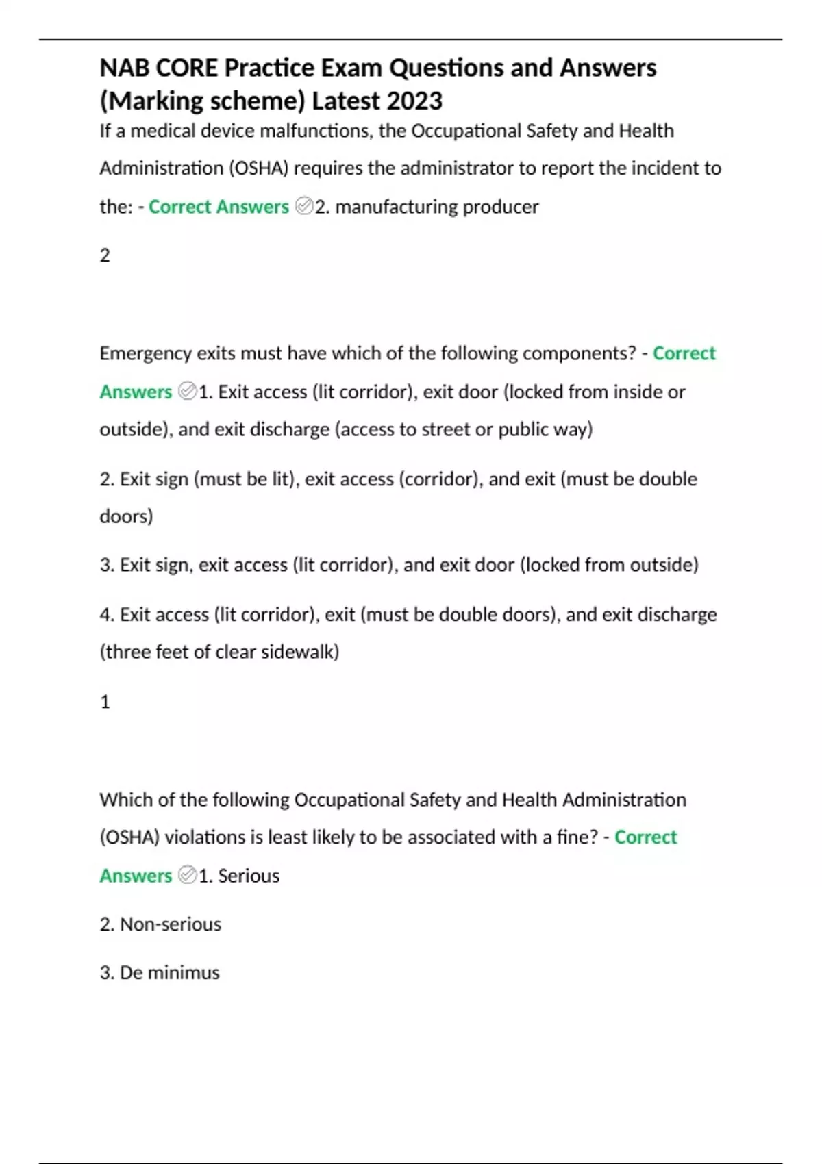 NAB CORE Practice Exam Questions and Answers (Marking scheme) Latest ...