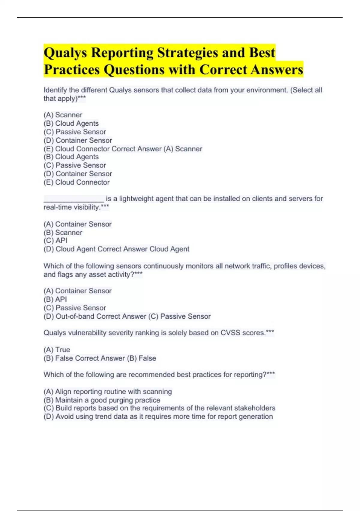 Qualys Reporting Strategies and Best Practices Questions with Correct ...