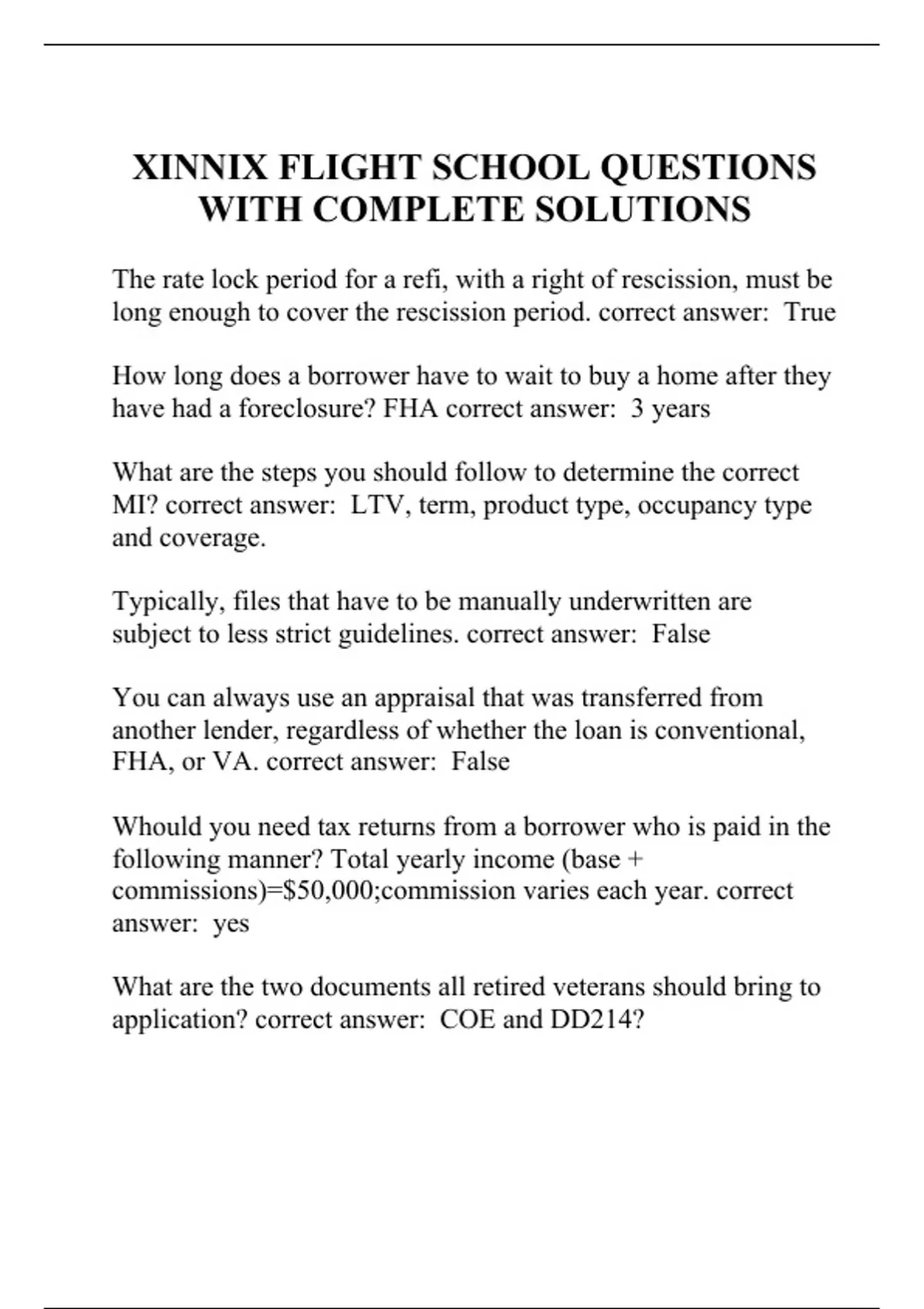 XINNIX FLIGHT SCHOOL QUESTIONS WITH COMPLETE SOLUTIONS - XINNIX - Stuvia US