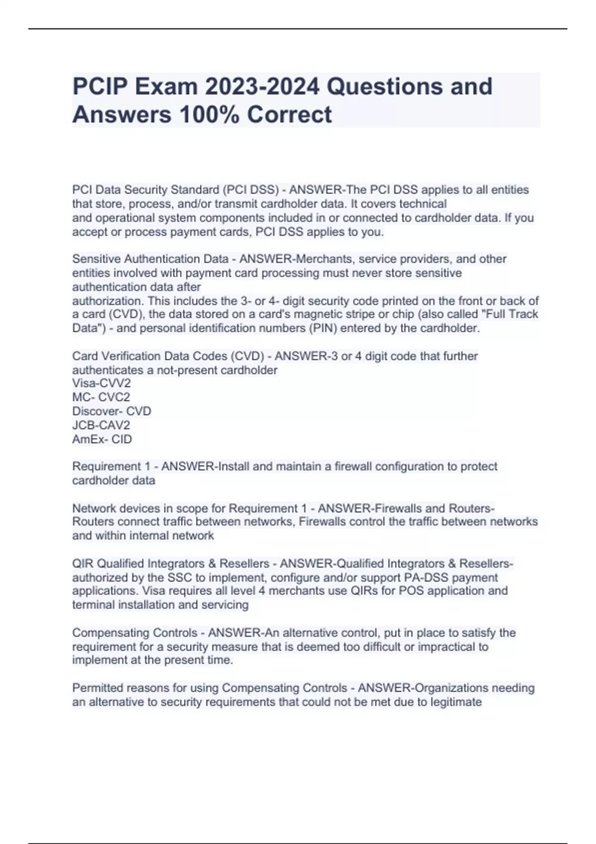 PCIP Exam Questions and Answers 100% Correct - PCIP - Stuvia US