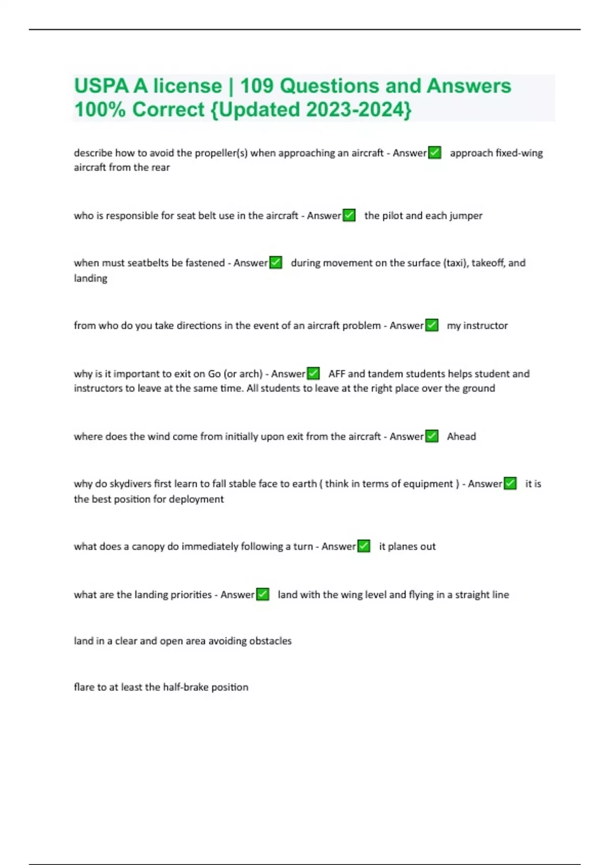 USPA A license | 109 Questions and Answers 100% Correct {Updated ...