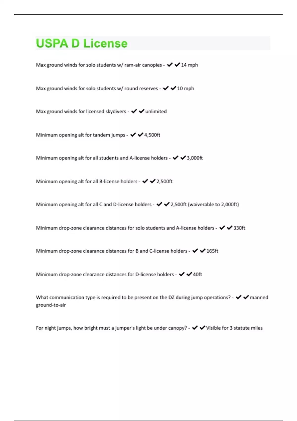 USPA D License Exam Questions With 100% Correct Answers. - USPA D ...