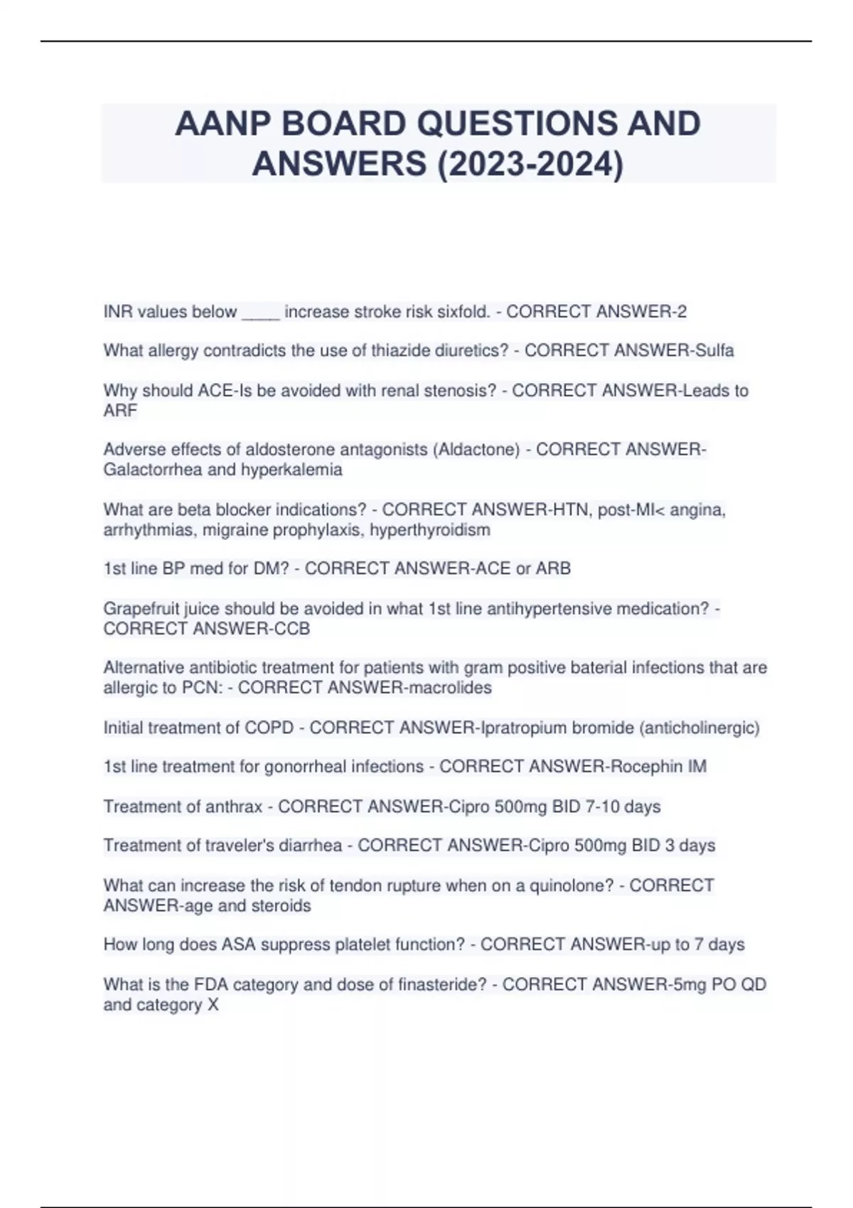 AANP BOARD QUESTIONS AND ANSWERS () - AANP - Stuvia US