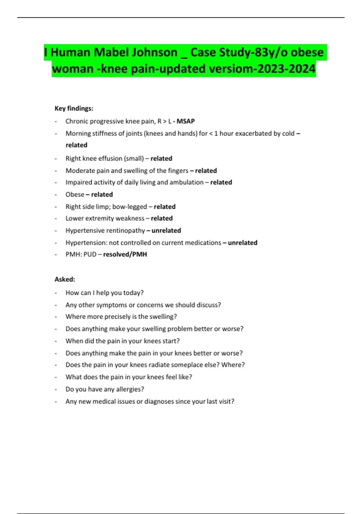 I Human Mabel Johnson _ Case Study-83y/o obese woman -knee pain-updated versiom- - I Human Mabel ...