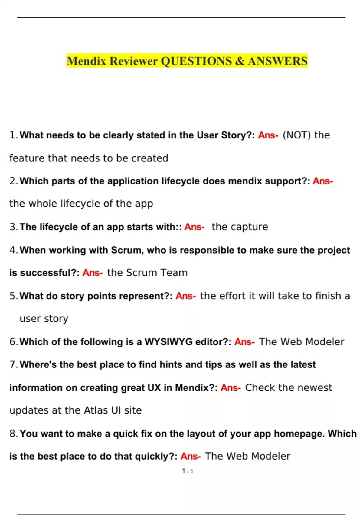 Mendix Reviewer QUESTIONS & ANSWERS 2023 WITH COMPLETE SOLUTION ...