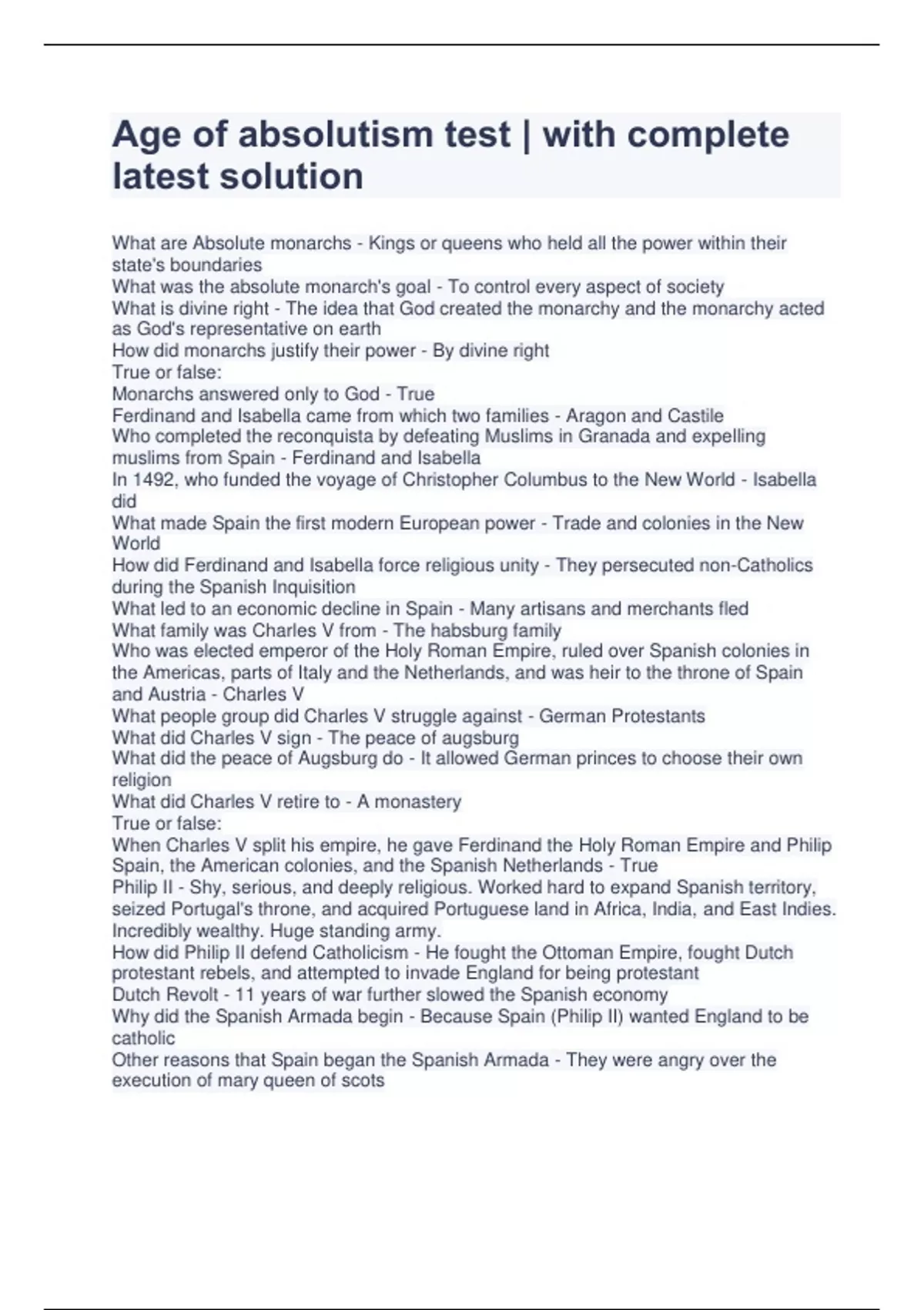 Age of absolutism test | with complete latest solution - Age of ...